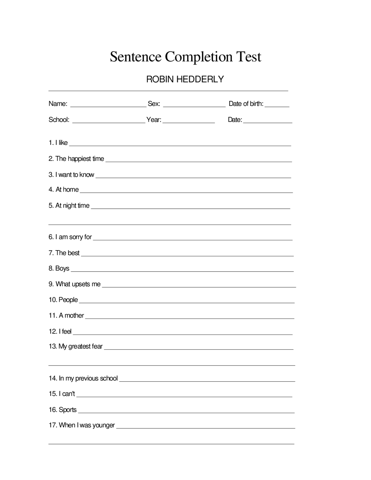 Sentence Completion Test | Lecture notes English Language | Docsity