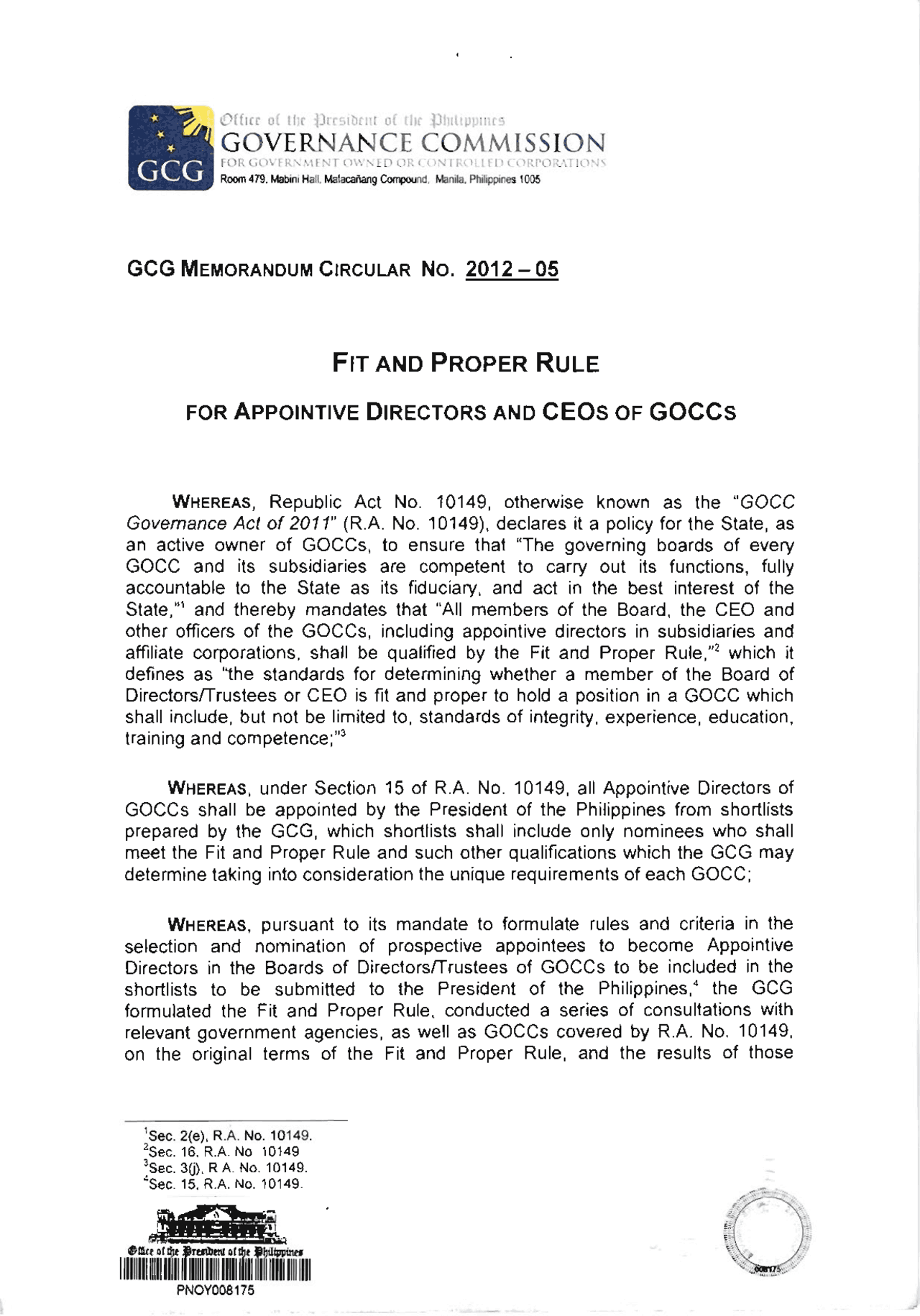 Governance Commission for GOCCs | Lecture notes Law | Docsity