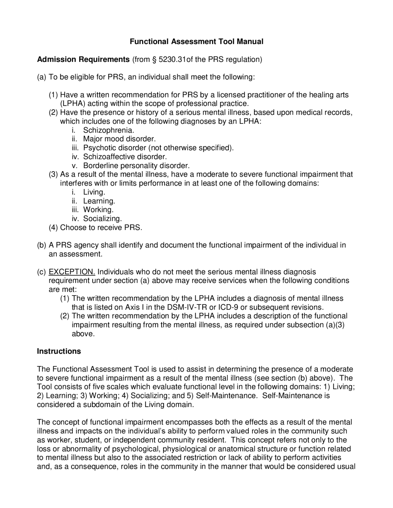 Functional Assessment Tool Manual | Study notes History | Docsity