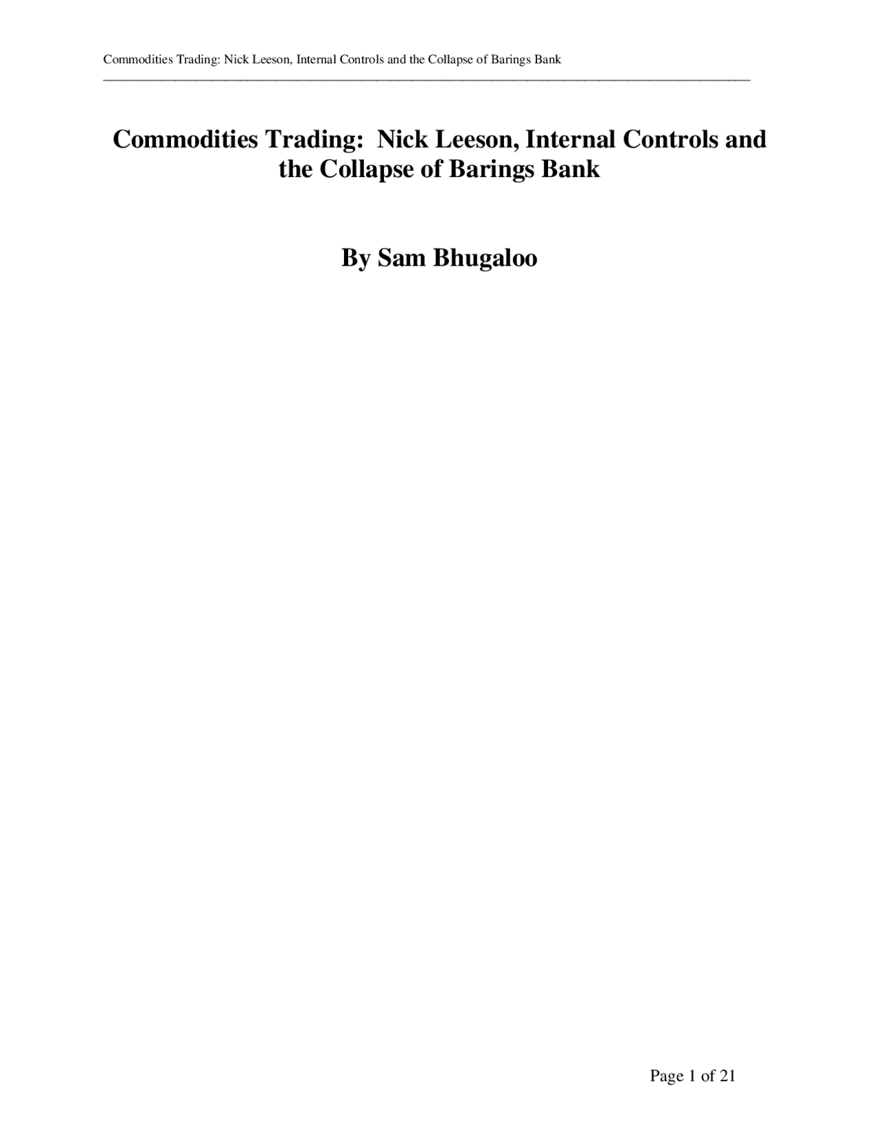 Nick Leeson, Internal Controls and the Collapse of Barings ... | Exams ...