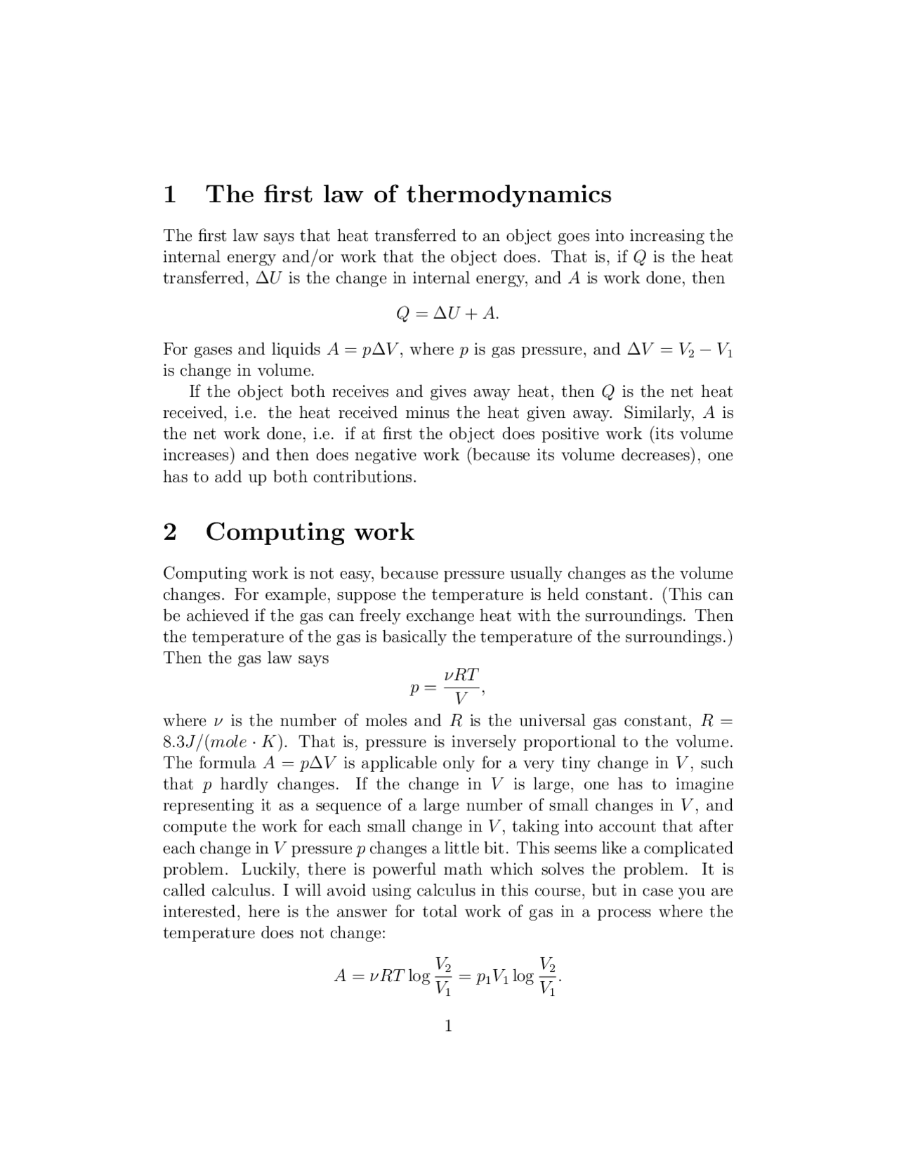 1 The First Law Of Thermodynamics 2 Computing Work Exams Law Docsity
