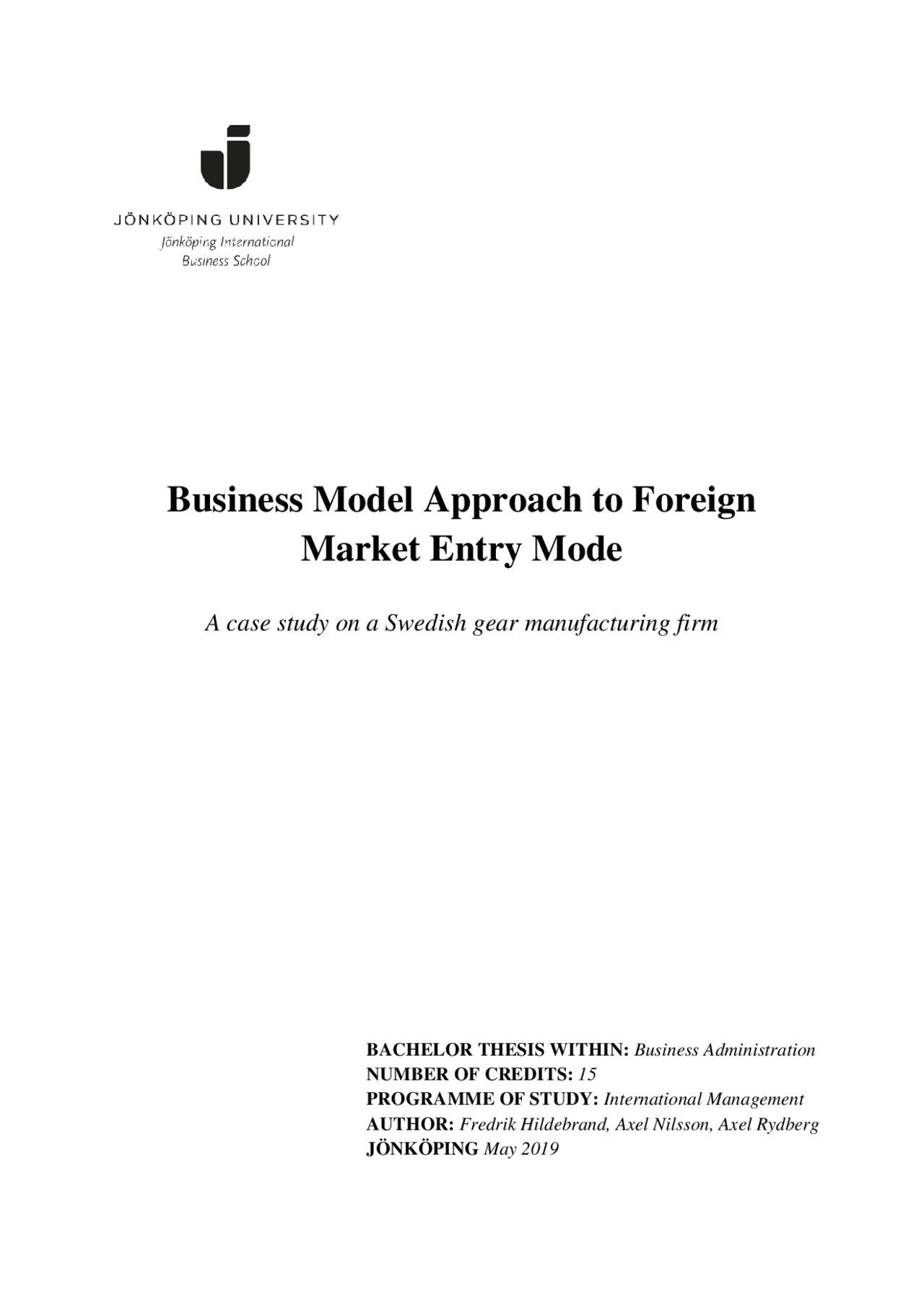 Business Model Approach to Foreign Market Entry Mode | Lecture notes ...