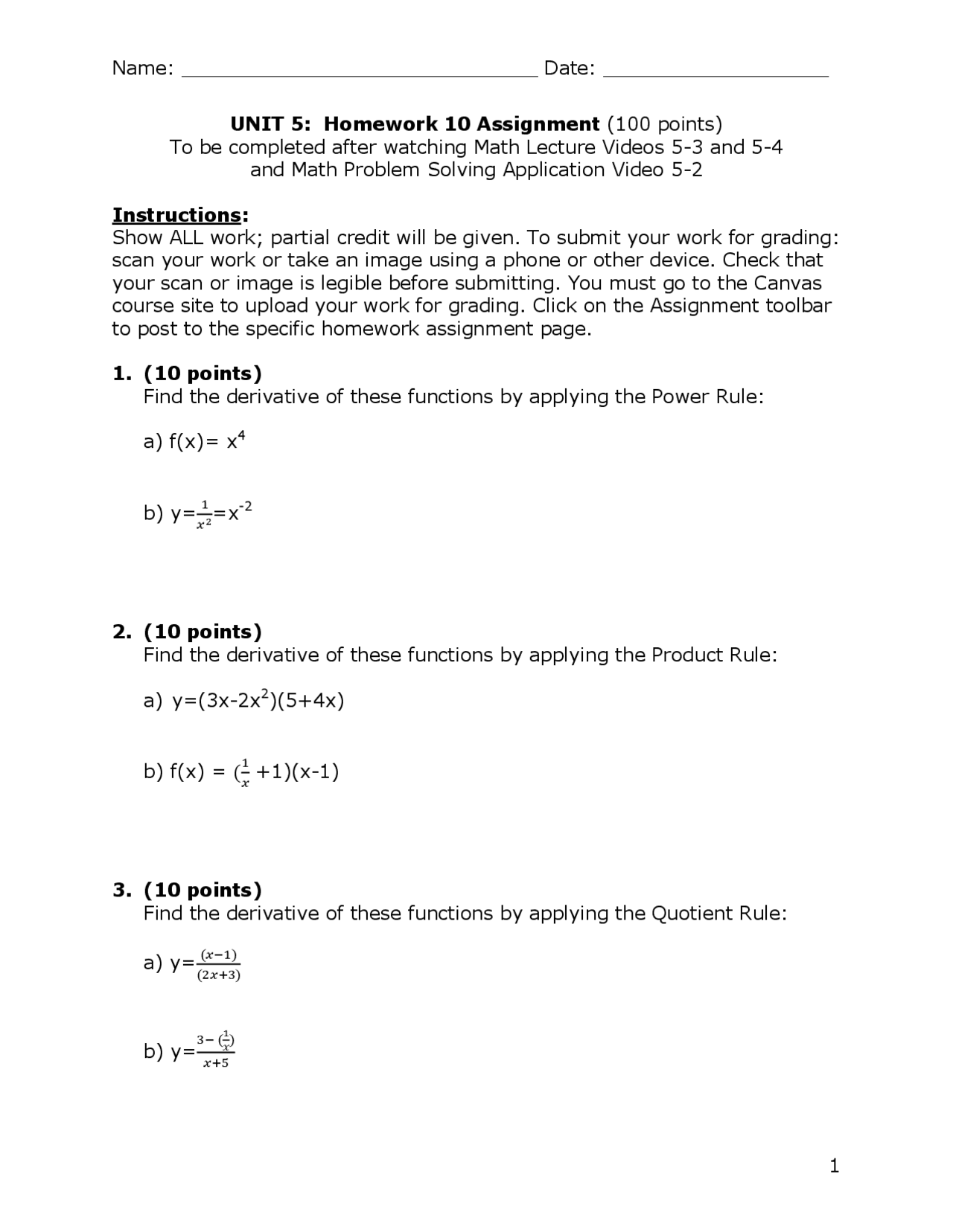 1 UNIT 5: Homework 10 Assignment (100 points) To be ... | Study notes ...