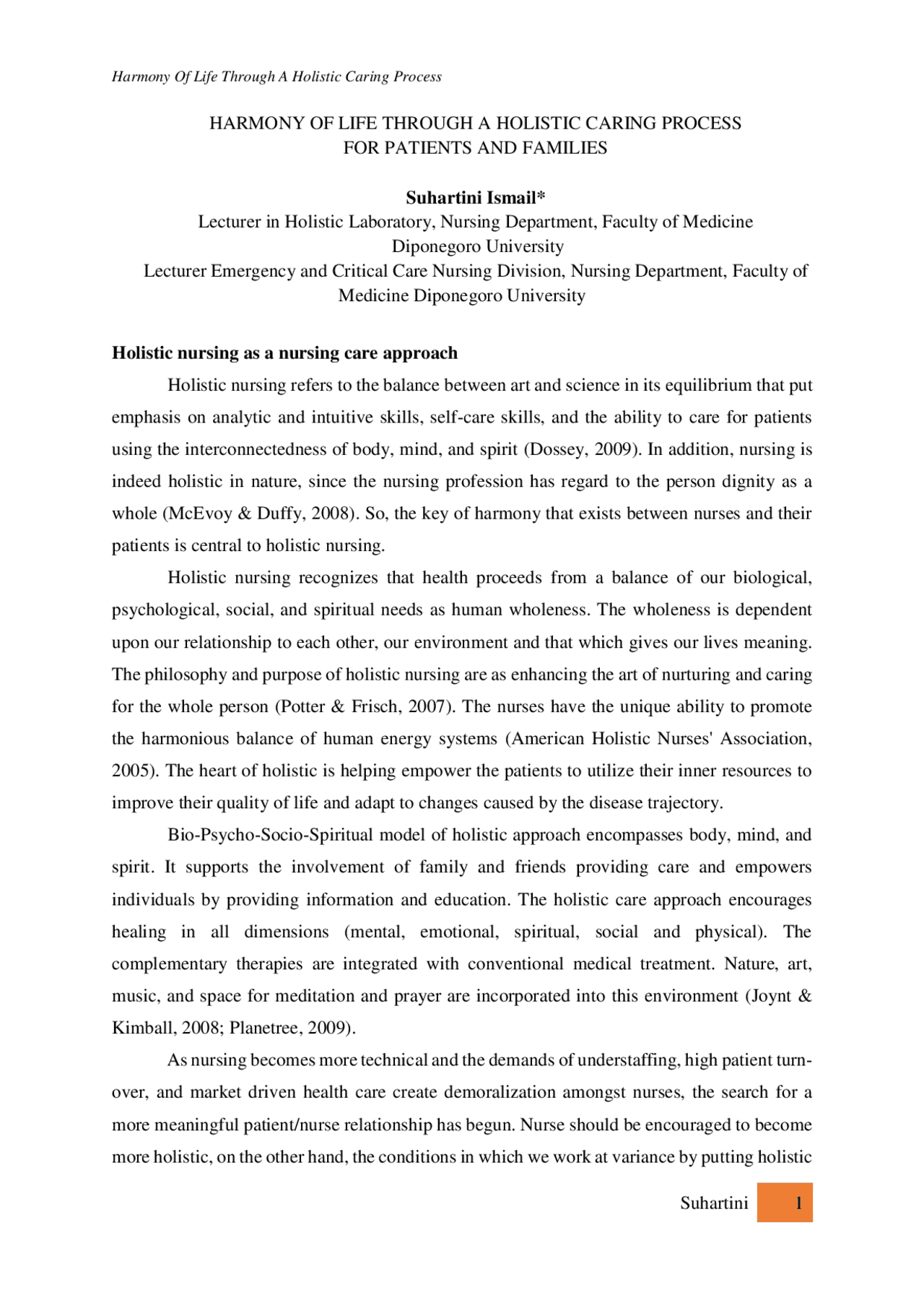harmony of life through a holistic caring process | Lecture notes ...