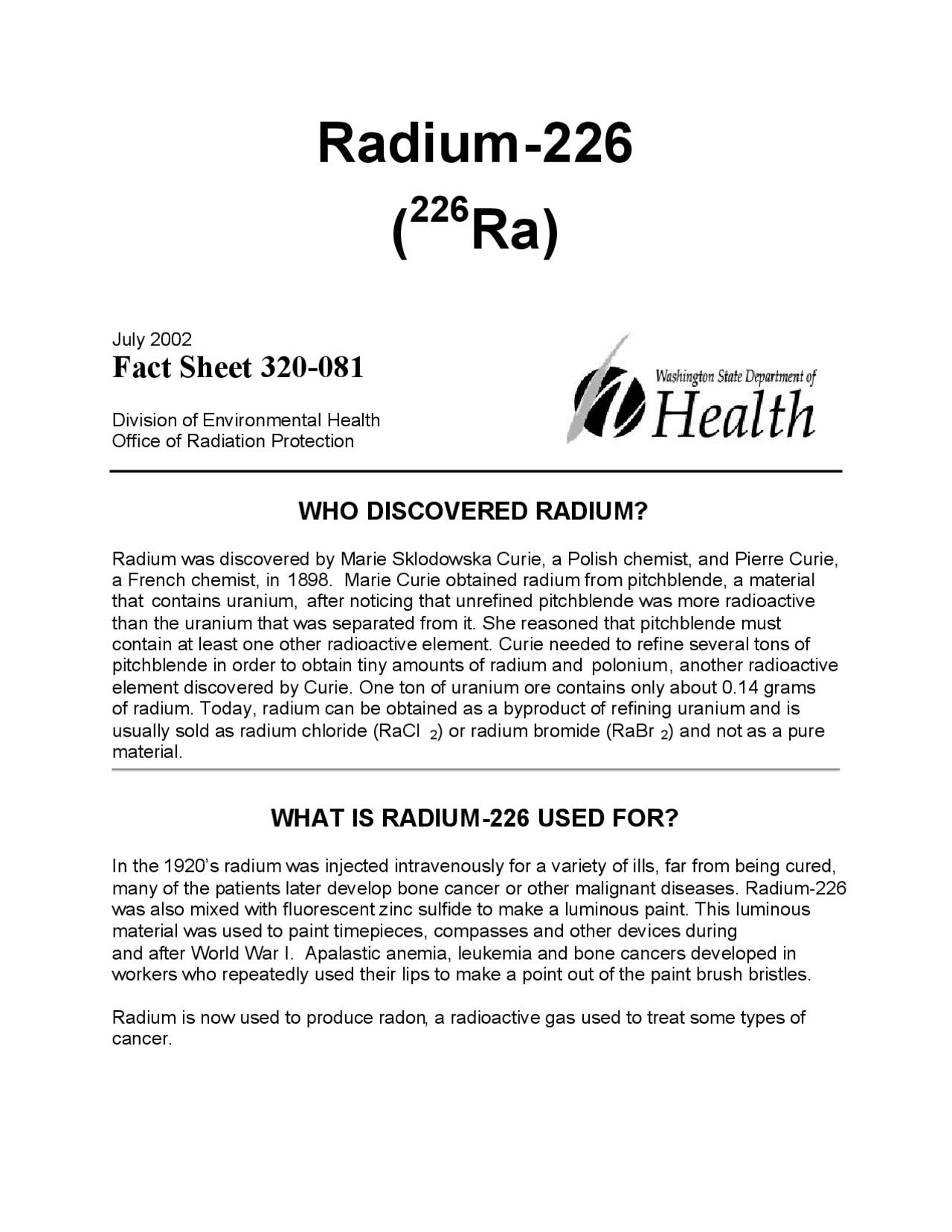 Radium-226: Discovery, Uses, Sources, and Health Risks | Exams French ...