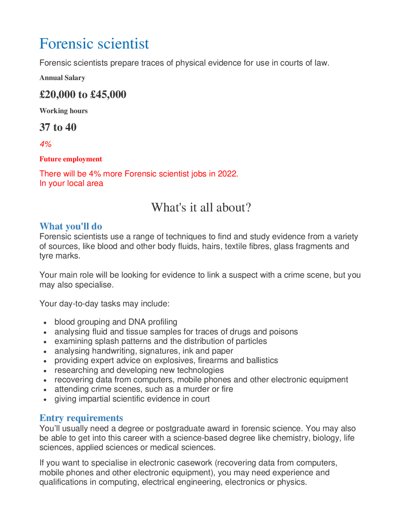 Forensic scientist | Study notes Law | Docsity