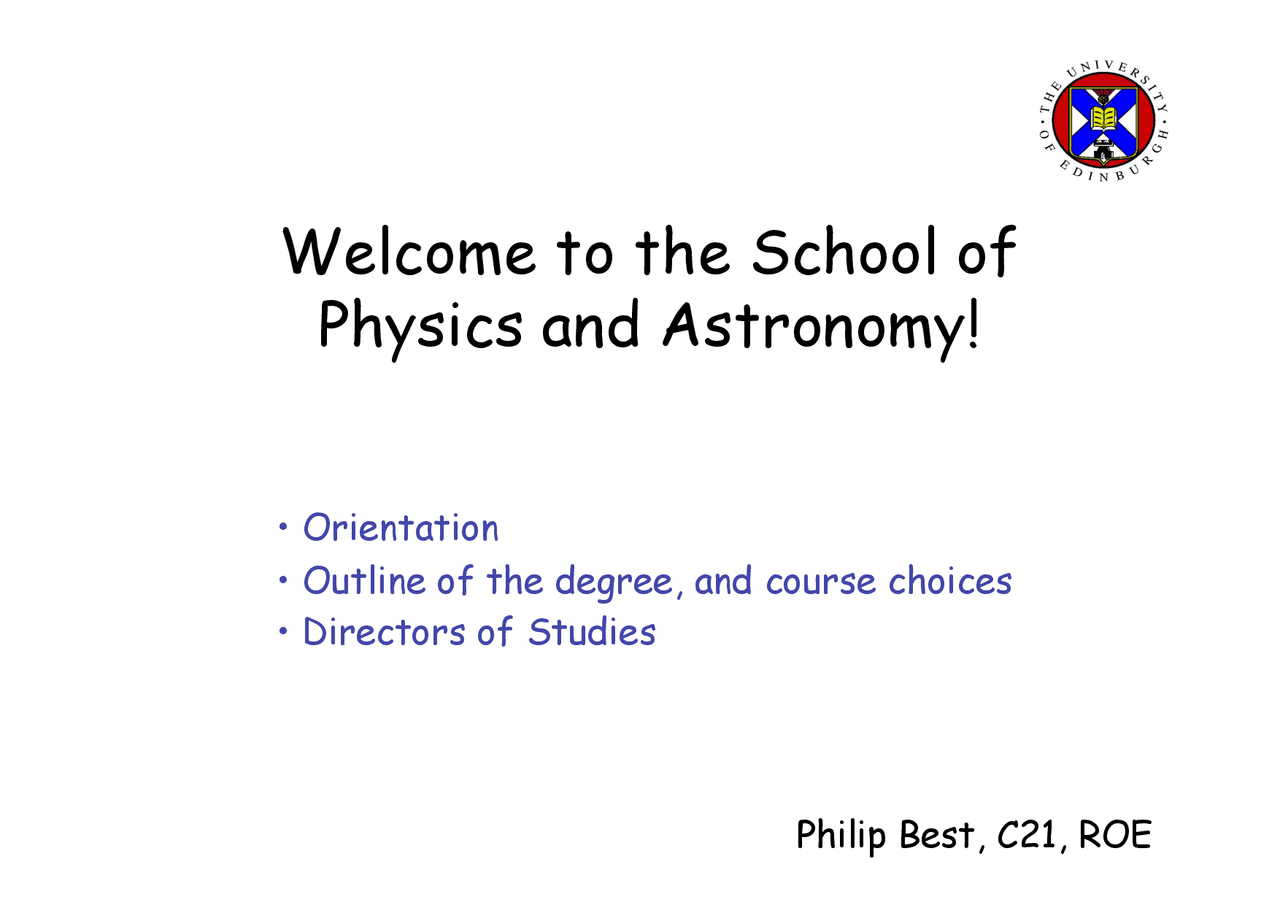 Welcome To The School Of Physics And Astronomy Exams Physics Docsity