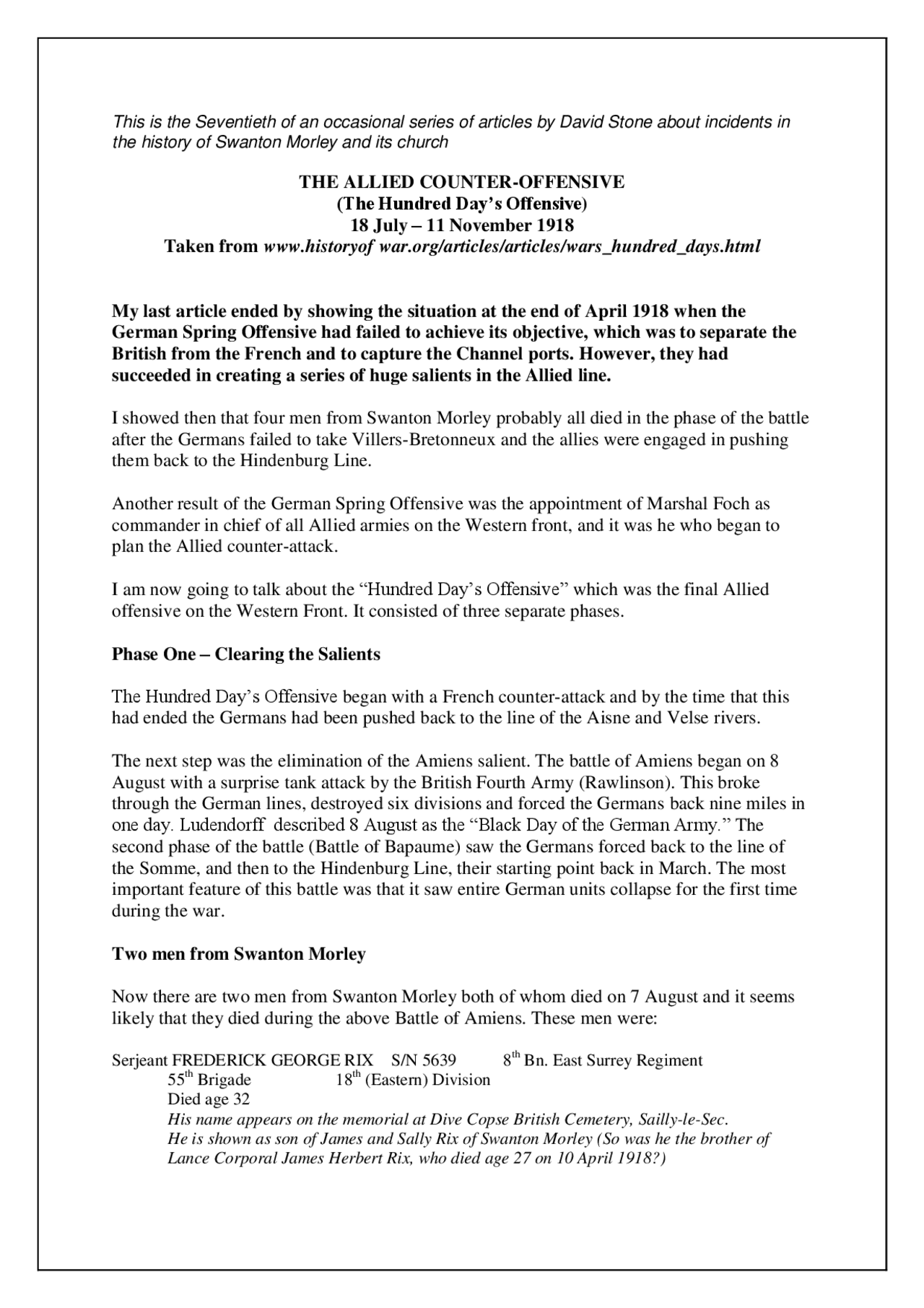 THE ALLIED COUNTER-OFFENSIVE (The Hundred Day's ... | Study Guides ...