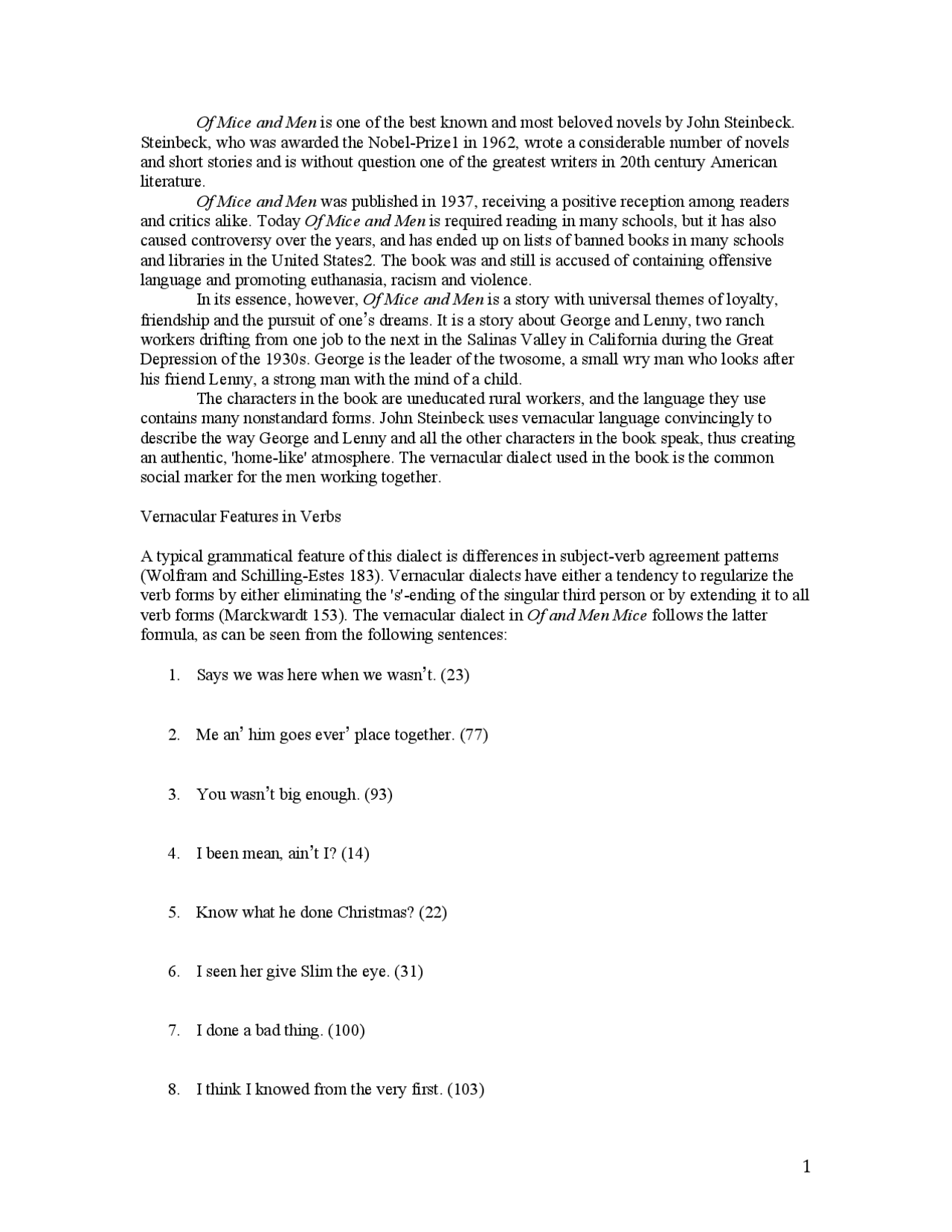 Vernacular Language and Dialect in John Steinbeck's 'Of Mice and Men ...
