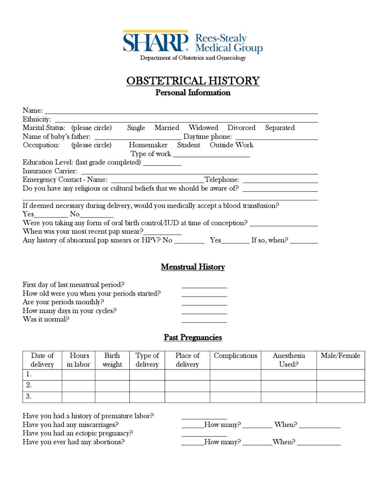 Obstetrical History Lecture Notes History Docsity