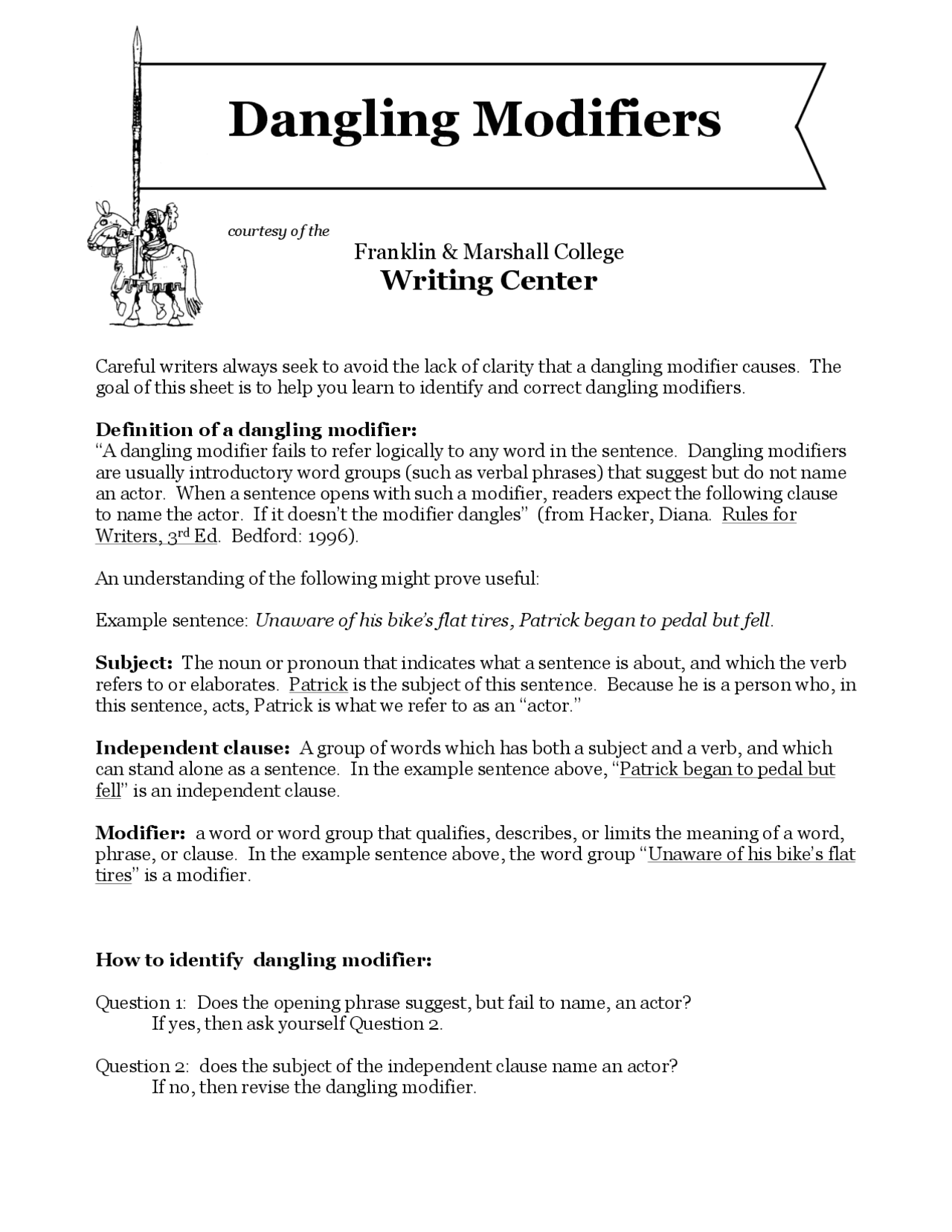 Identifying and Correcting Dangling Modifiers: A Writing Guide | Study ...