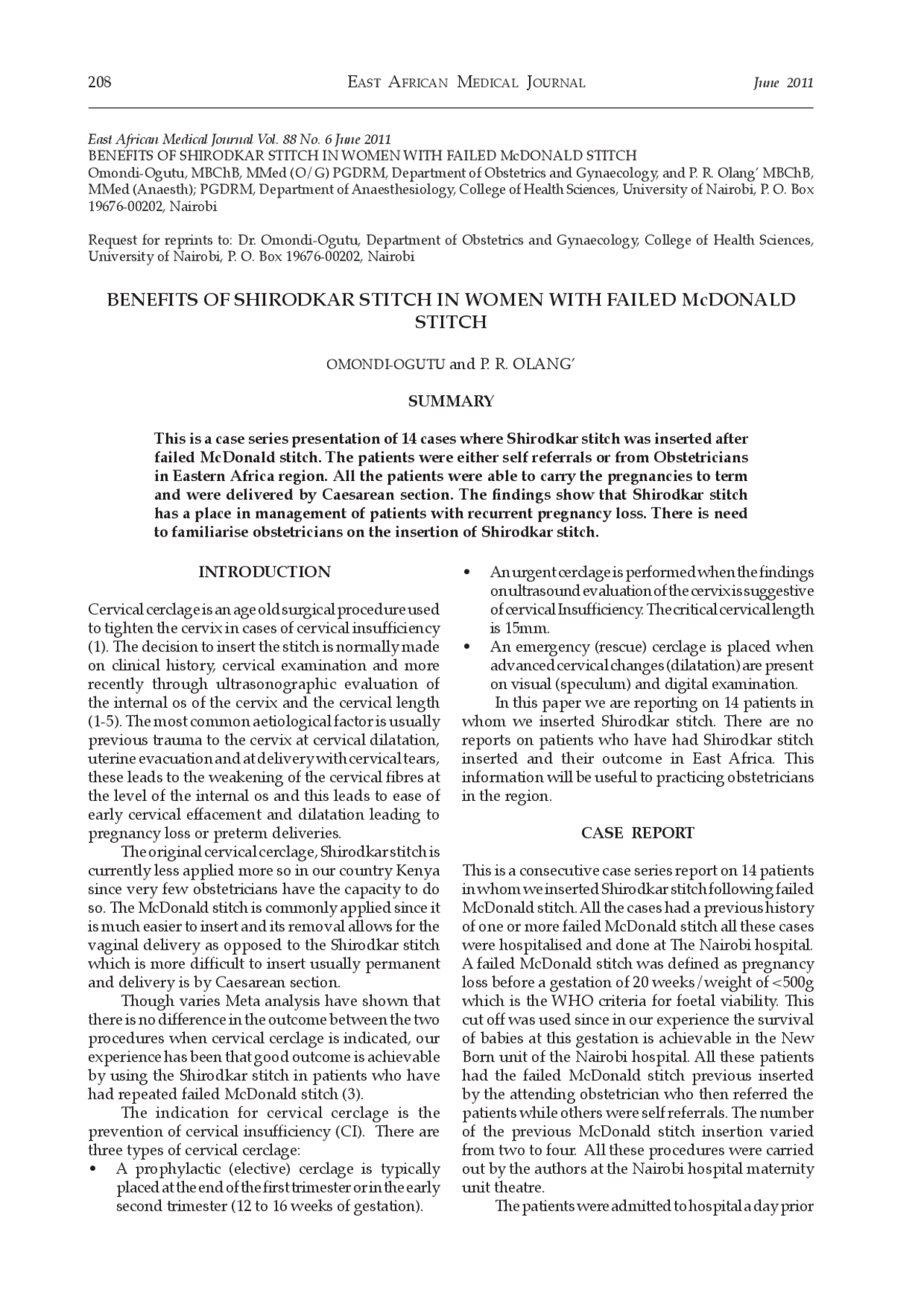 BENEFITS OF SHIRODKAR STITCH IN WOMEN WITH ... | Study Guides, Projects ...