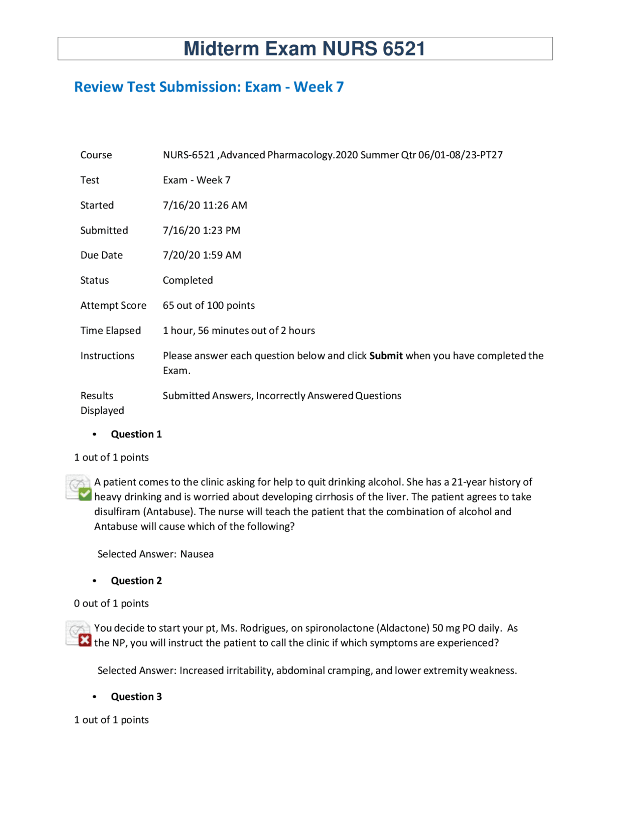 Midterm Exam NURS 6521 EXPERT CHECKED EXAM | Exams Nursing | Docsity