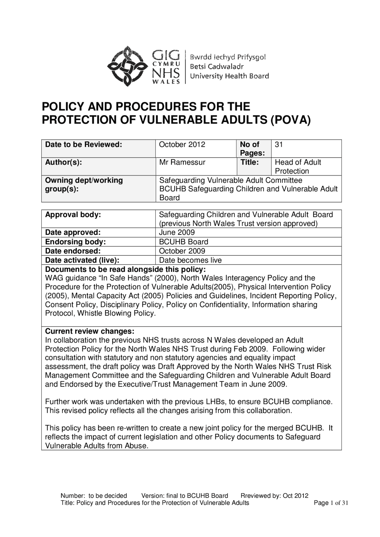 Policy and Procedures for the Protection of Vulnerable Adults | Lecture ...
