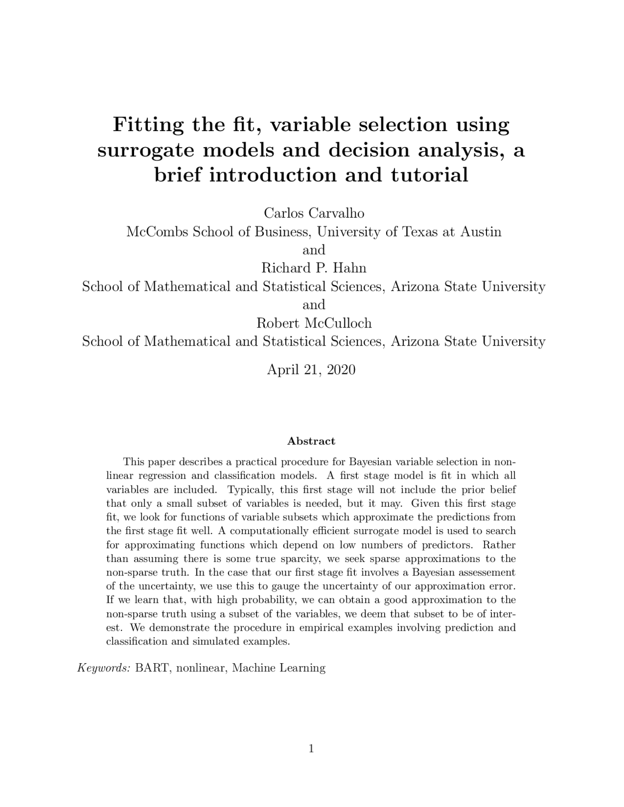 Fitting The Fit Variable Selection Using Surrogate Models And