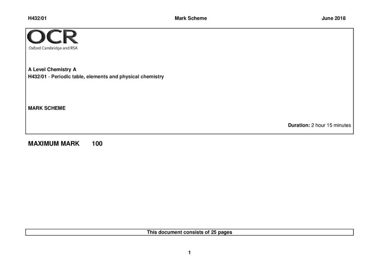 Markscheme- OCR AS Level Chemistry A | Lecture notes Chemistry | Docsity
