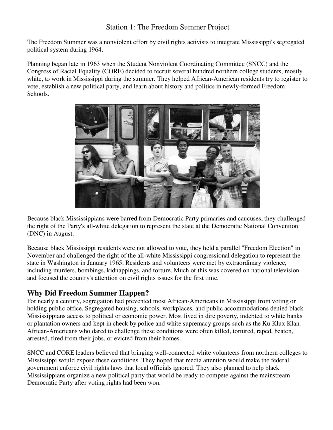 Station 1 The Freedom Summer Project Lecture Notes Law Docsity