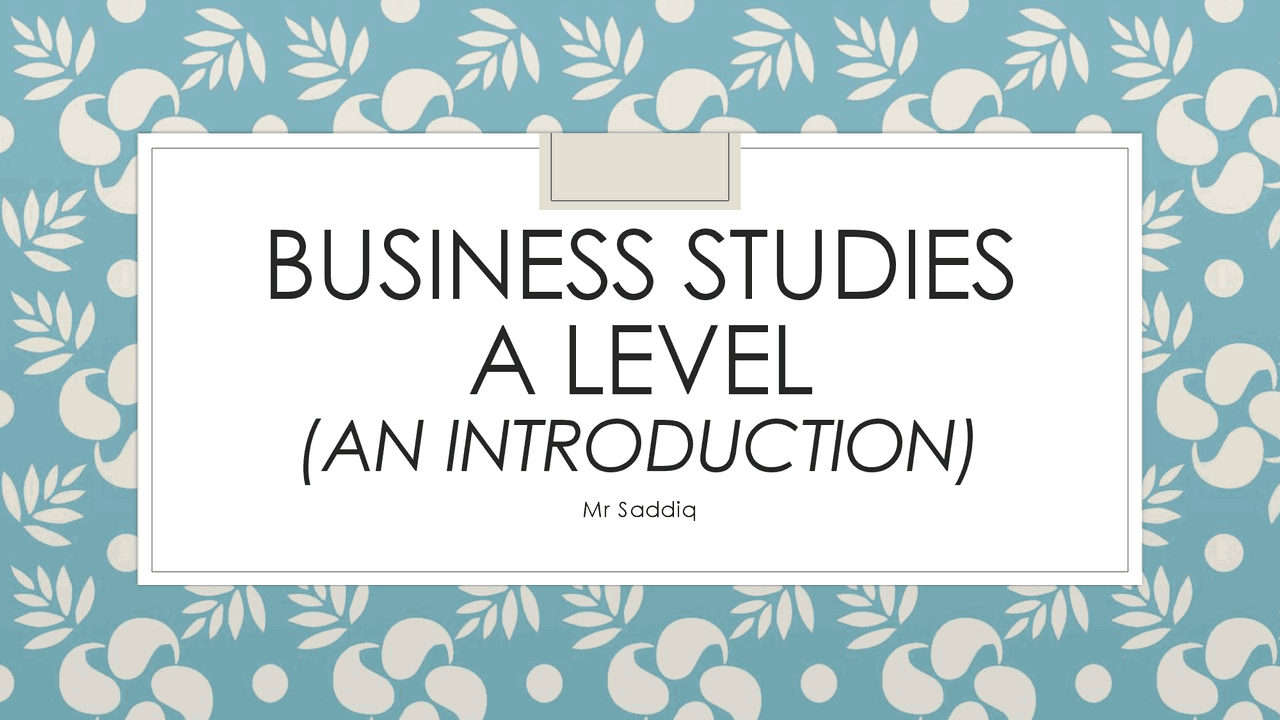 Business studies a level (an introduction) | Exams Business | Docsity