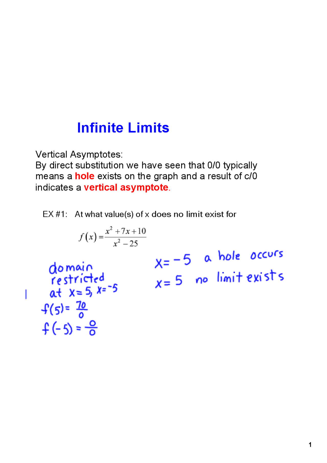Infinite Limits Lecture Notes Pre Calculus Docsity