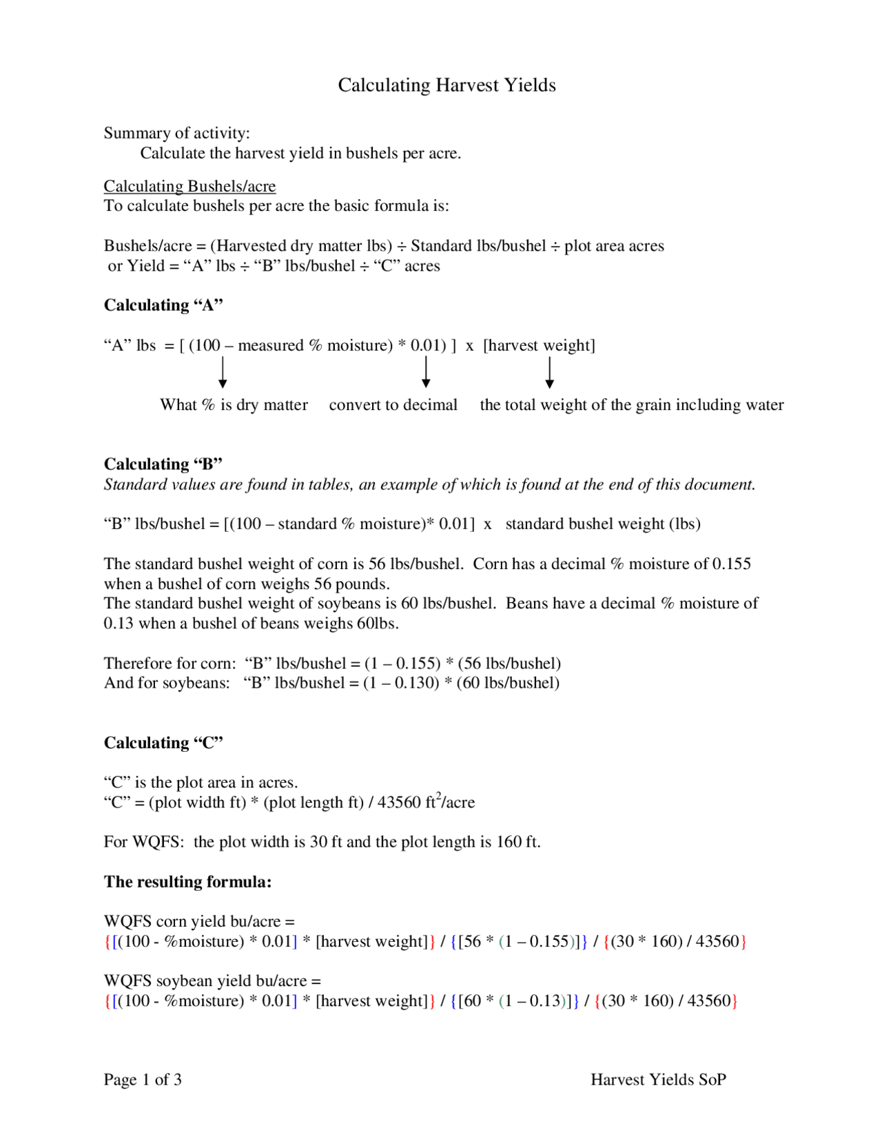 Calculating Harvest Yields | Exercises Agronomy | Docsity