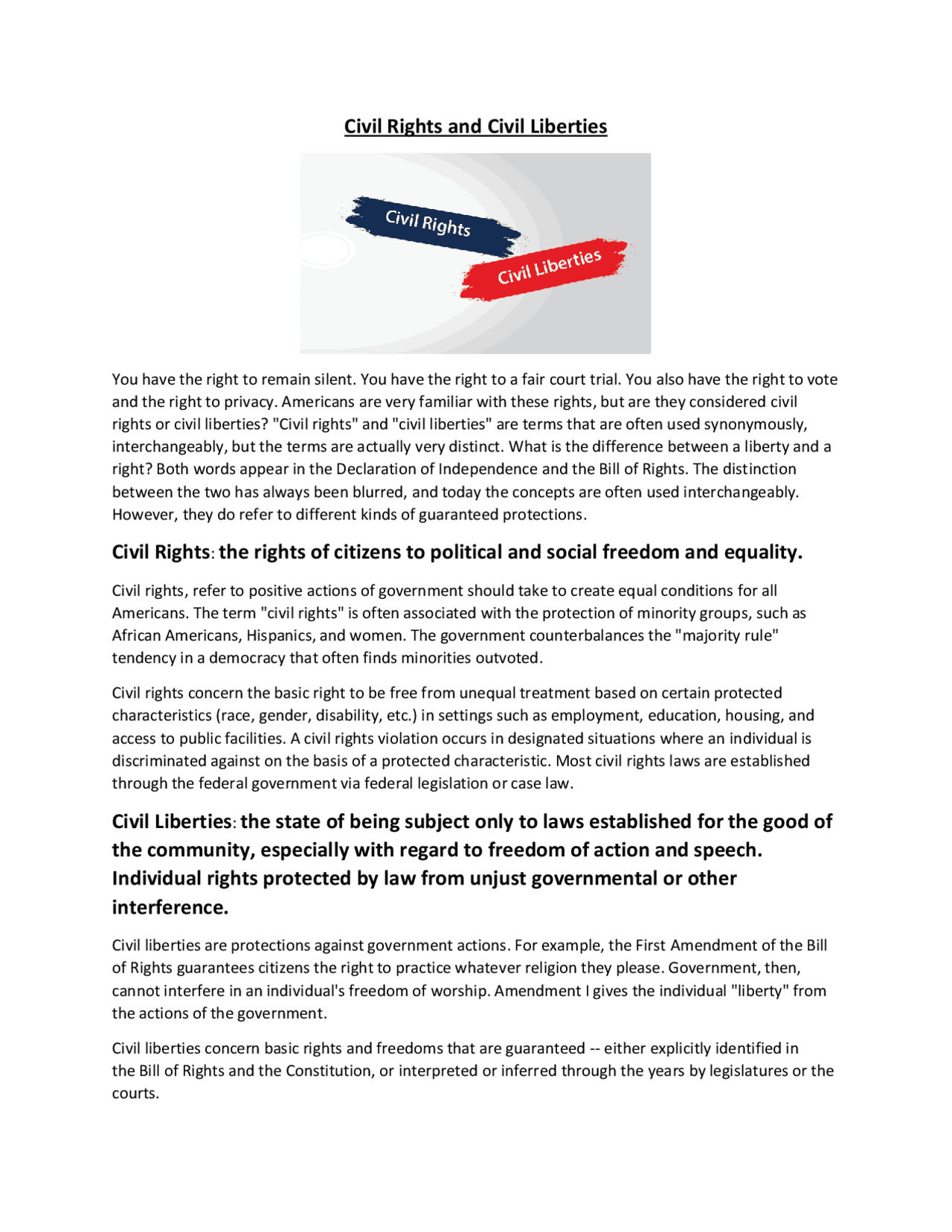 Understanding Civil Rights and Civil Liberties: A Distinction in ...