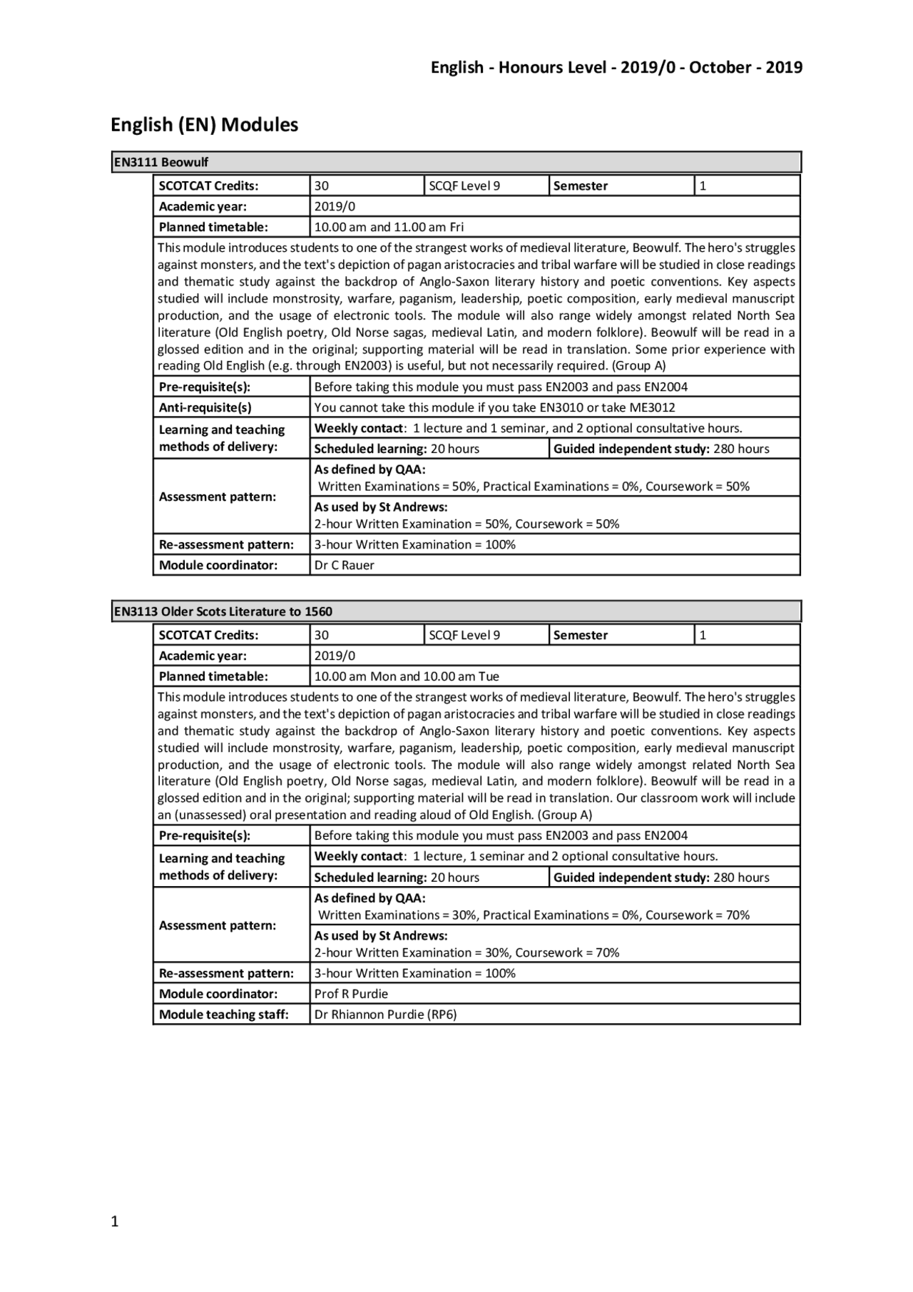 English (EN) Modules | Study notes English | Docsity