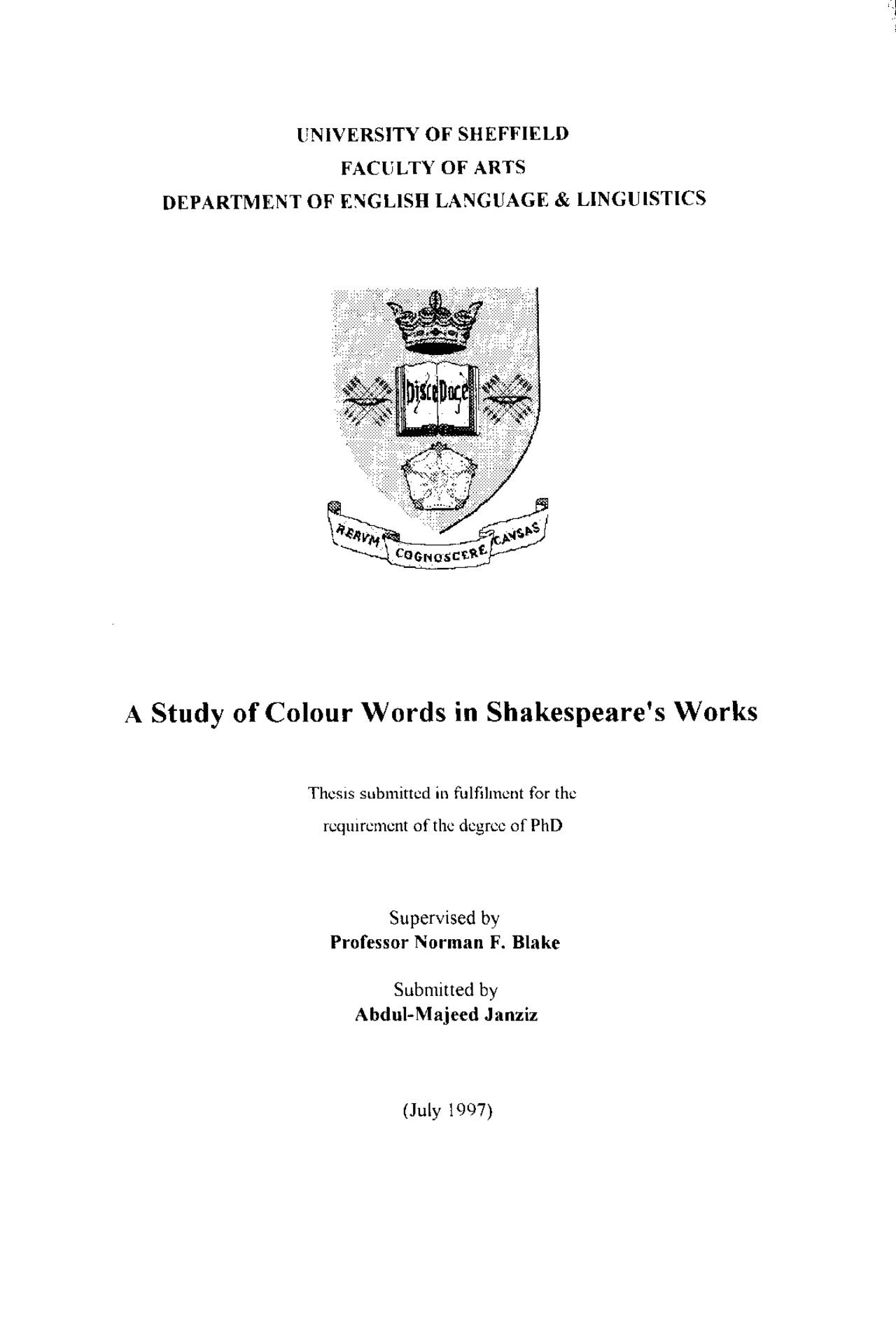 A Study of Colour Words in Shakespeare's Works | Lecture notes English ...
