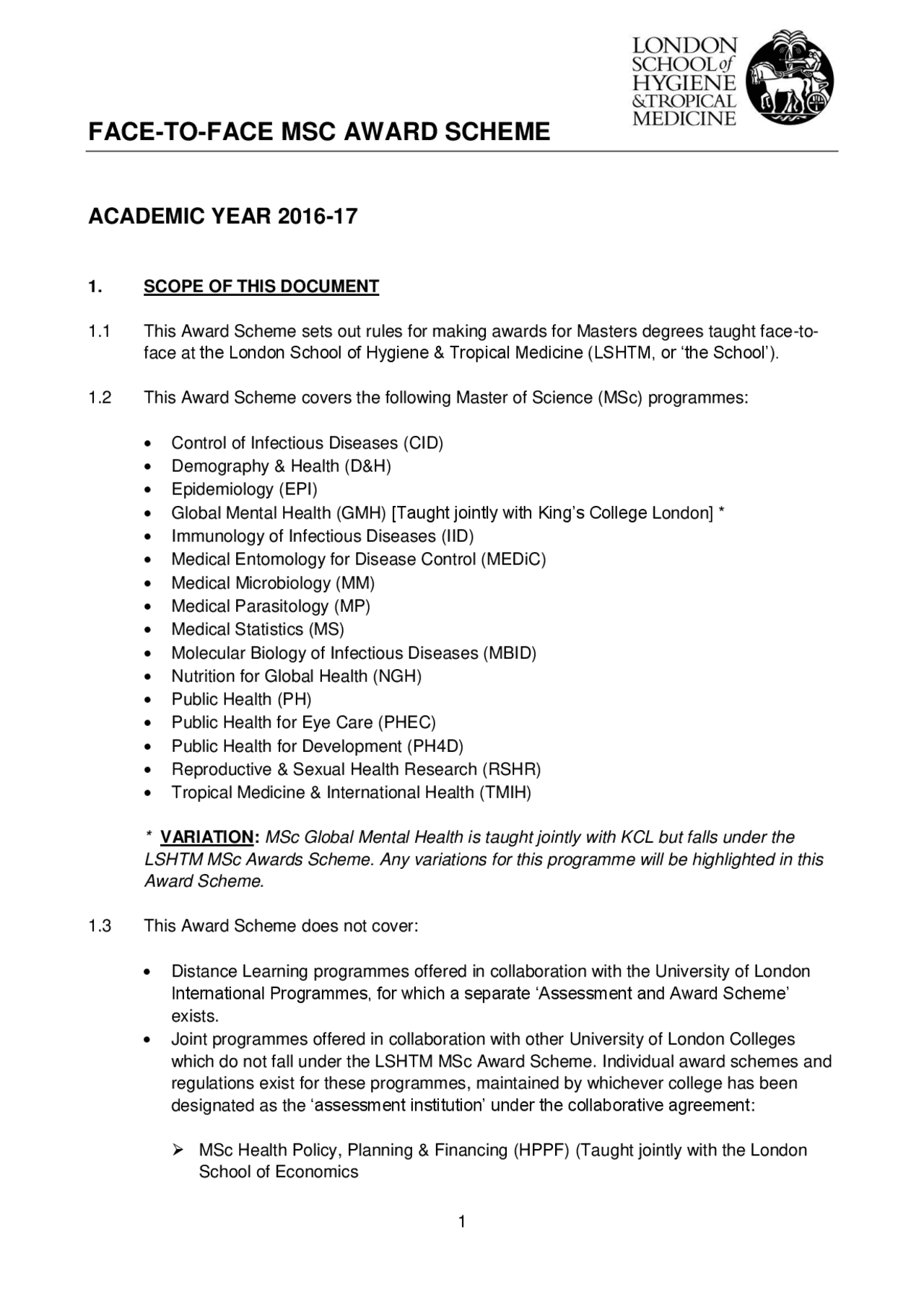 LSHTM Grading System and Award Classification Rules for MSc Programmes ...