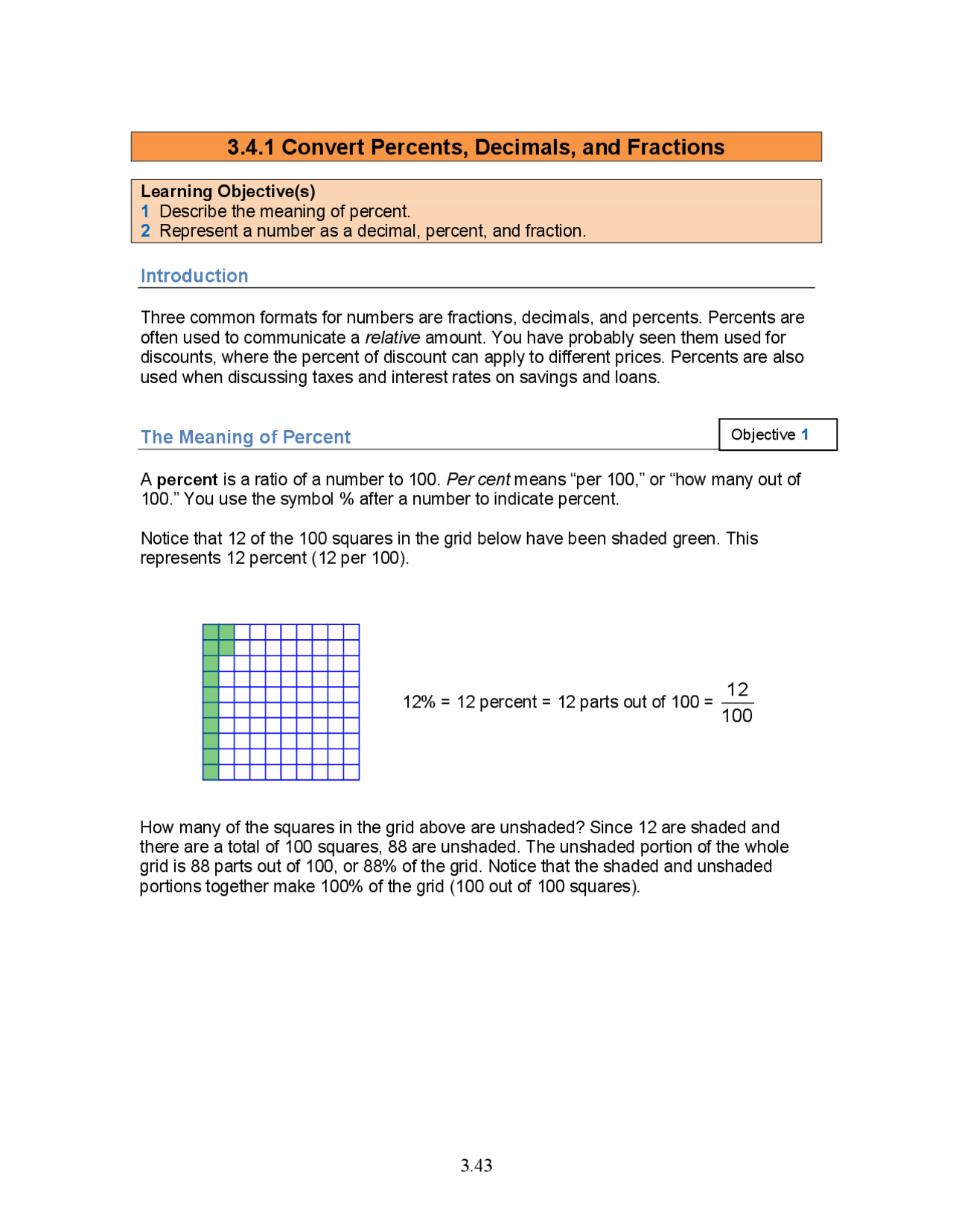 3.4.1 Convert Percents, Decimals, and Fractions | Exercises Elementary ...