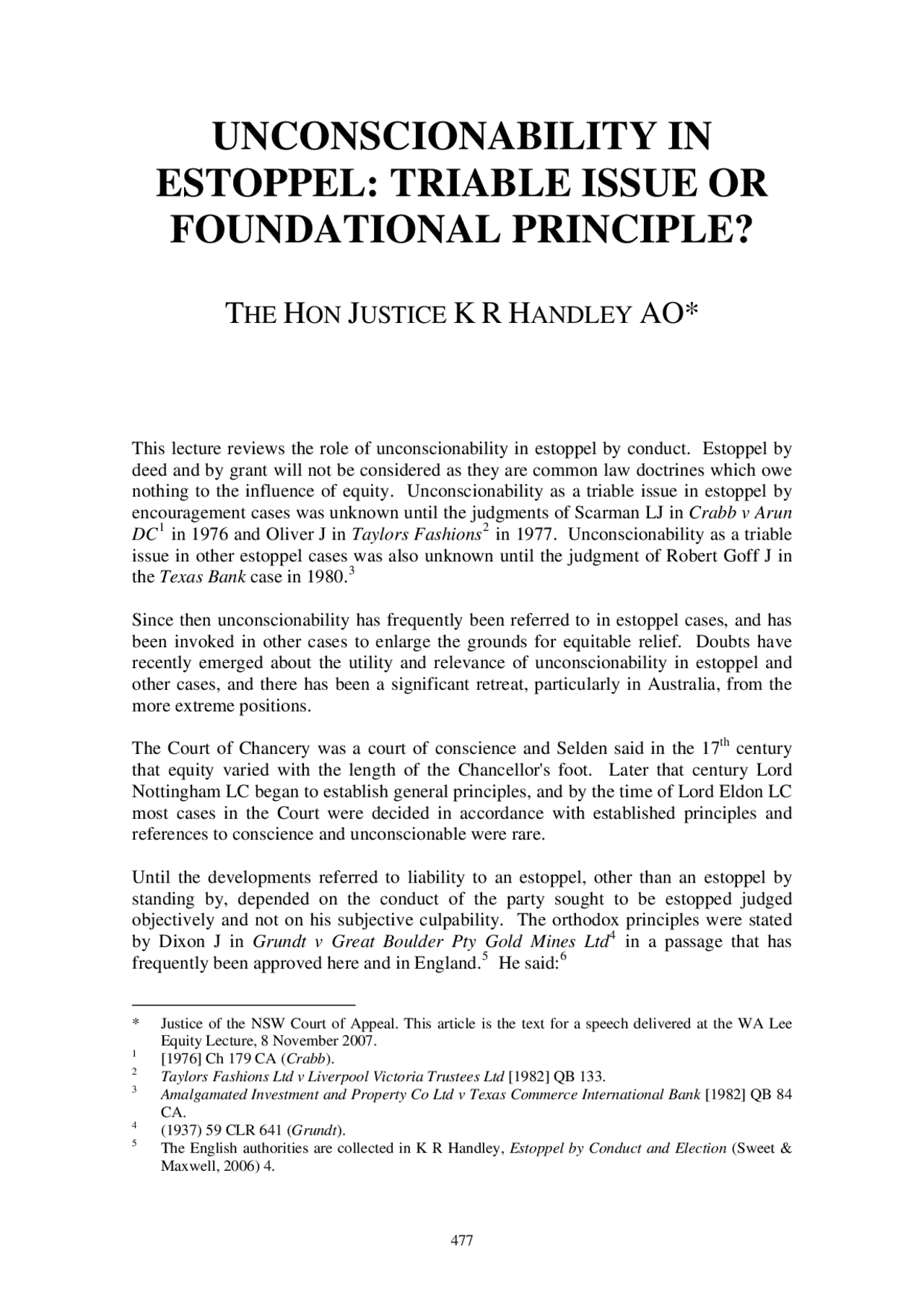 Unconscionability and Estoppel by Representation | Study notes Law ...