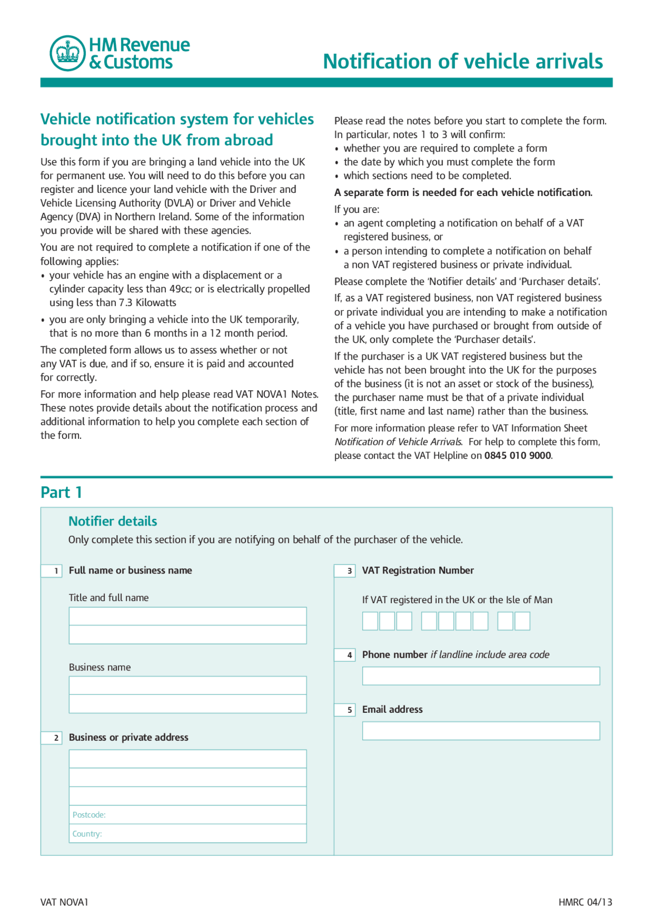 VAT NOVA1 - Notification of vehicle arrivals | Lecture notes Business ...