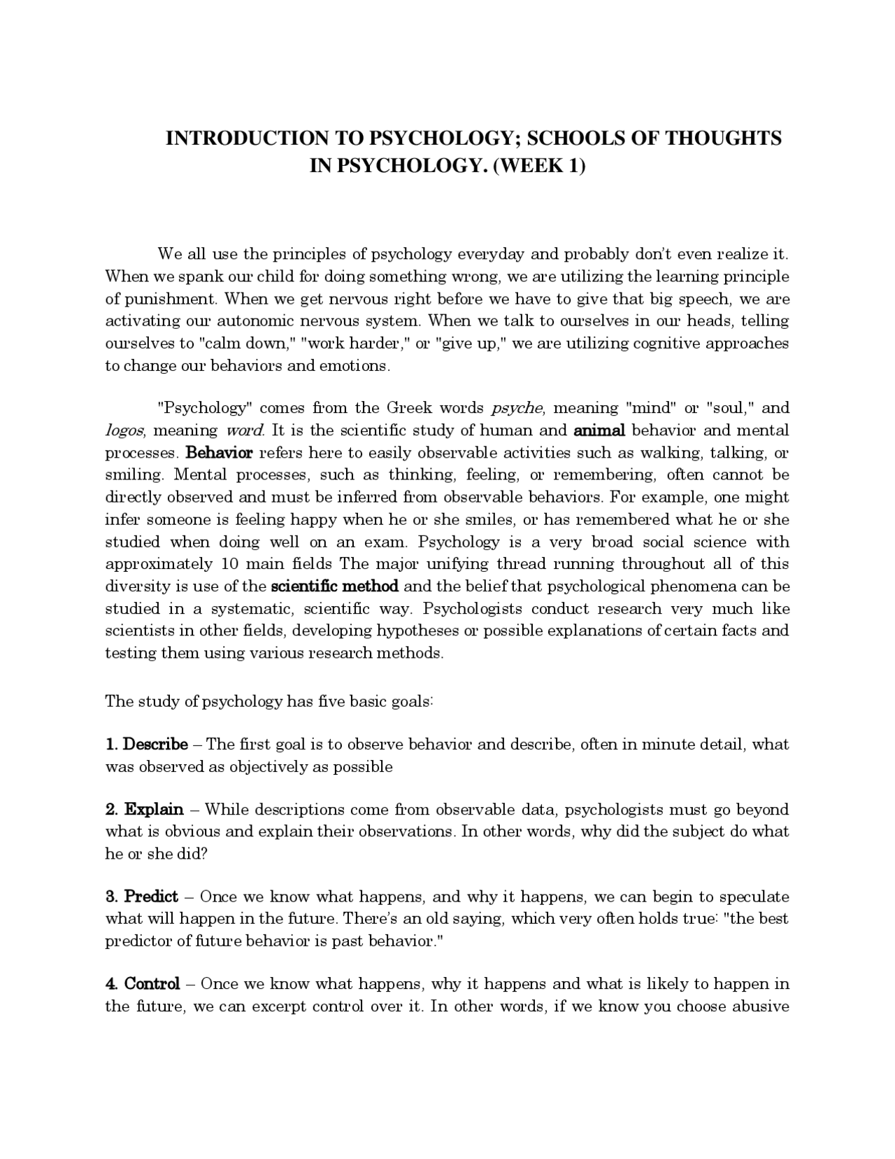 Schools Of Thoughts In Psychology Week 1 Lecture Notes Psychology
