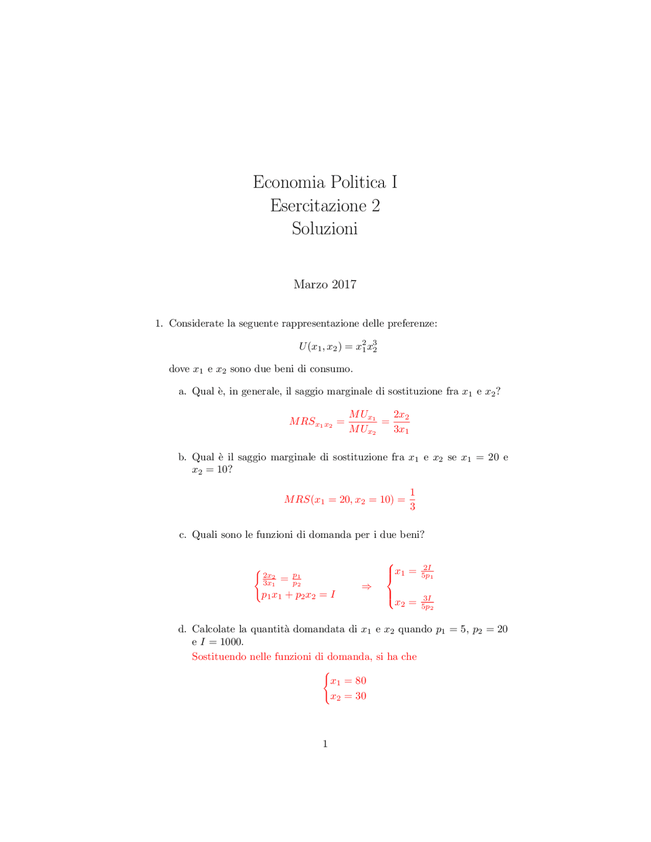 Soluzioni esercizi - teoria del consumatore | Esercizi di Economia ...