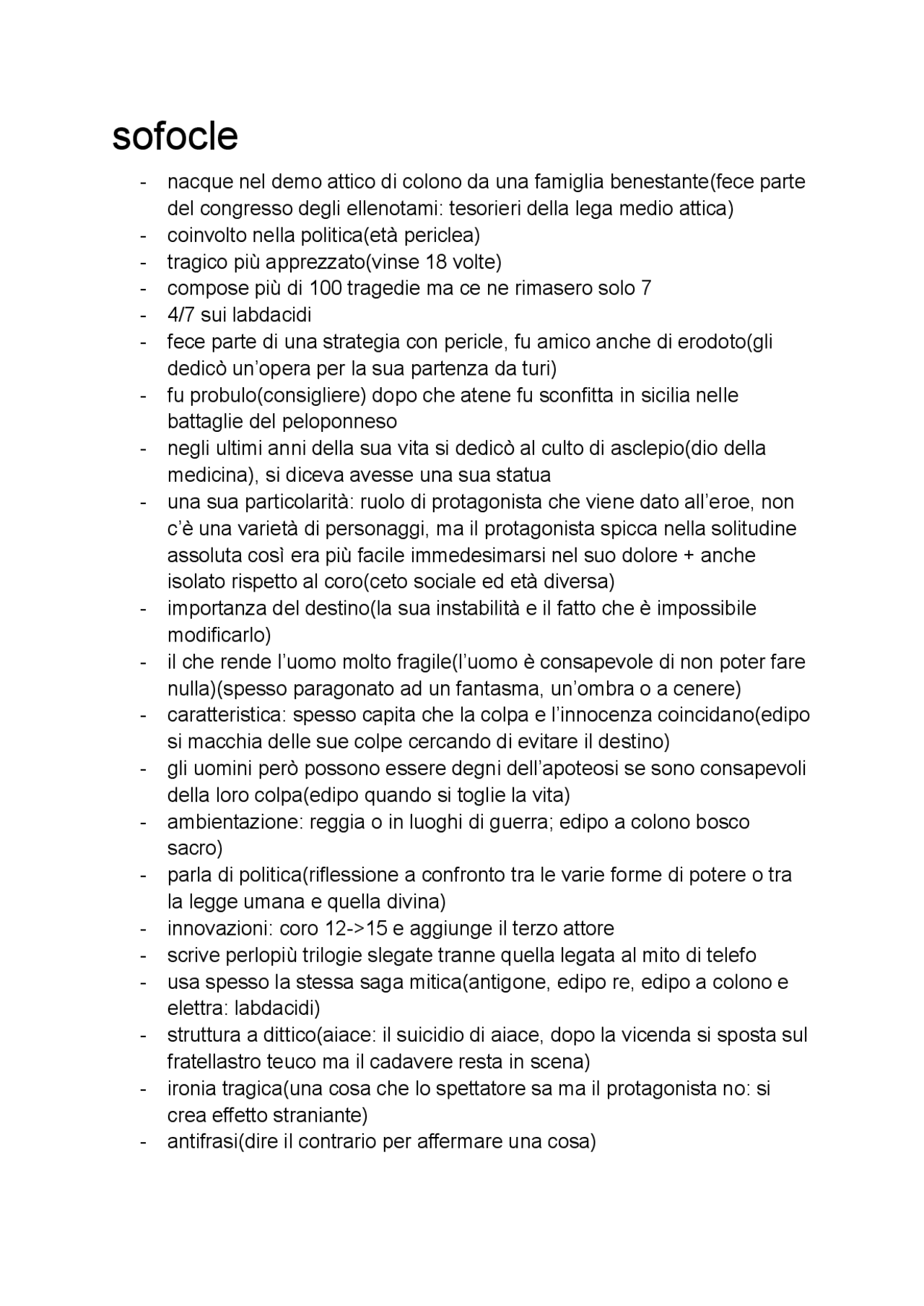 Appunti Sofocle Greco Schemi E Mappe Concettuali Di Greco Docsity