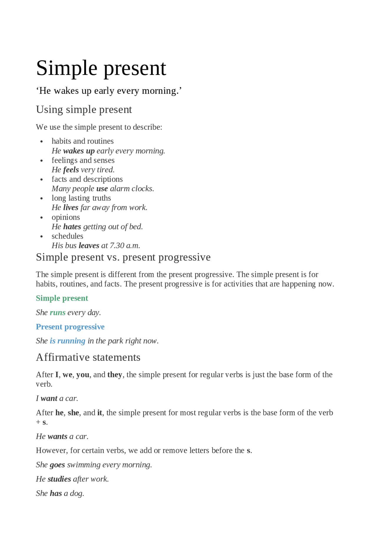 Simple present, grammatica inglese | Dispense di Inglese | Docsity