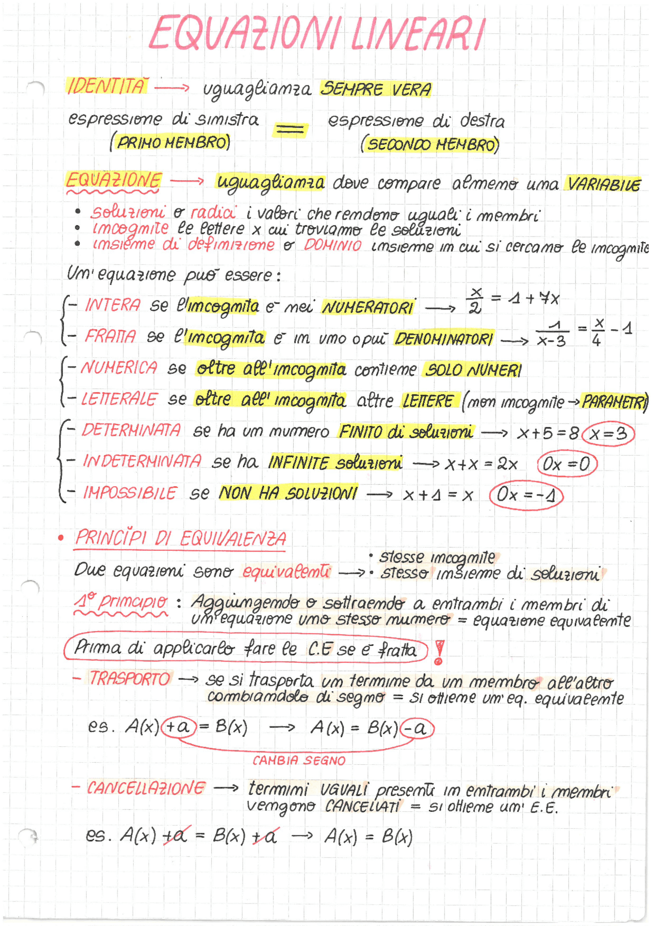 Equazioni E Disequazioni Lineari Appunti Di Matematica Docsity