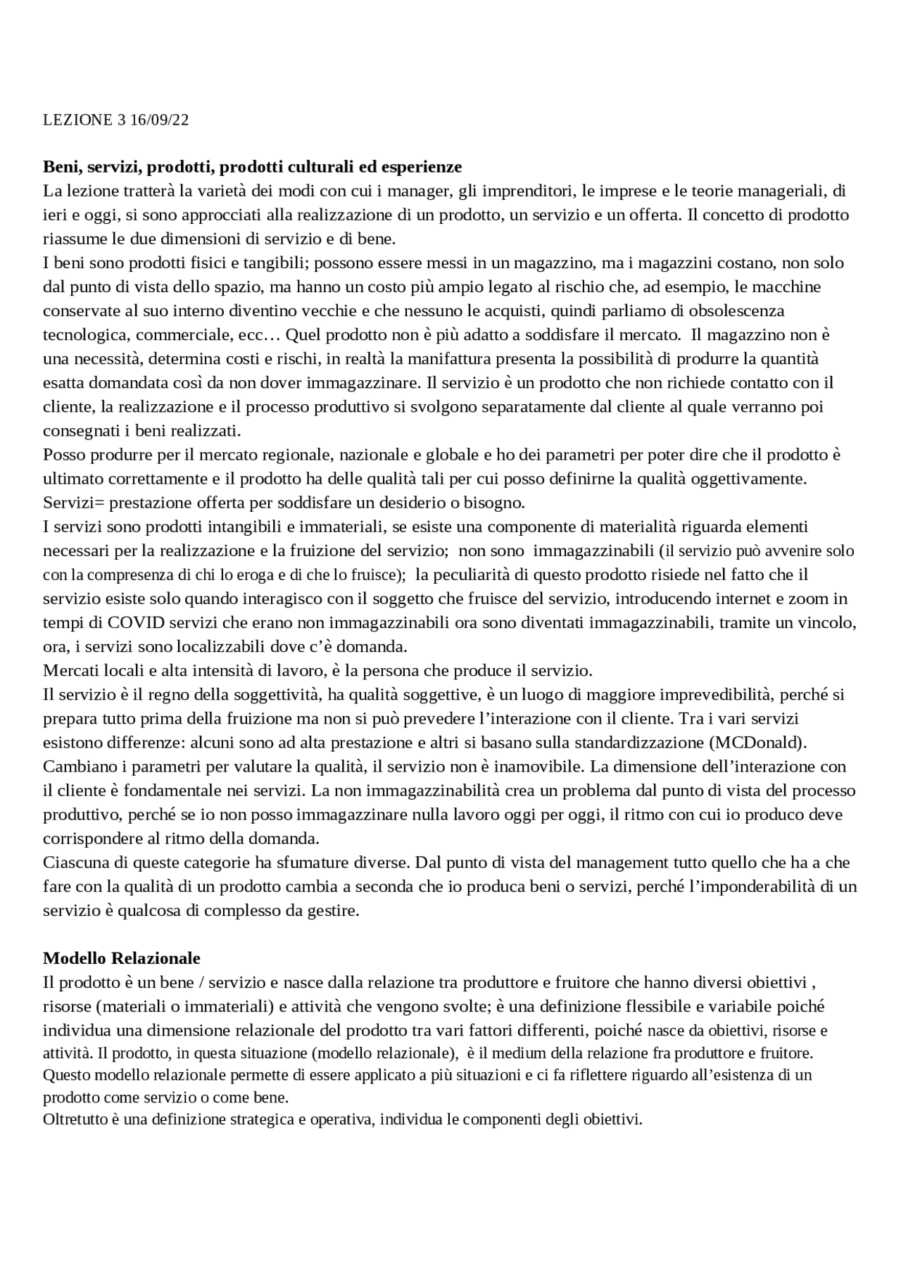 LEZIONE 3 16/09/22 Beni, servizi, prodotti, prodotti culturali ed ...