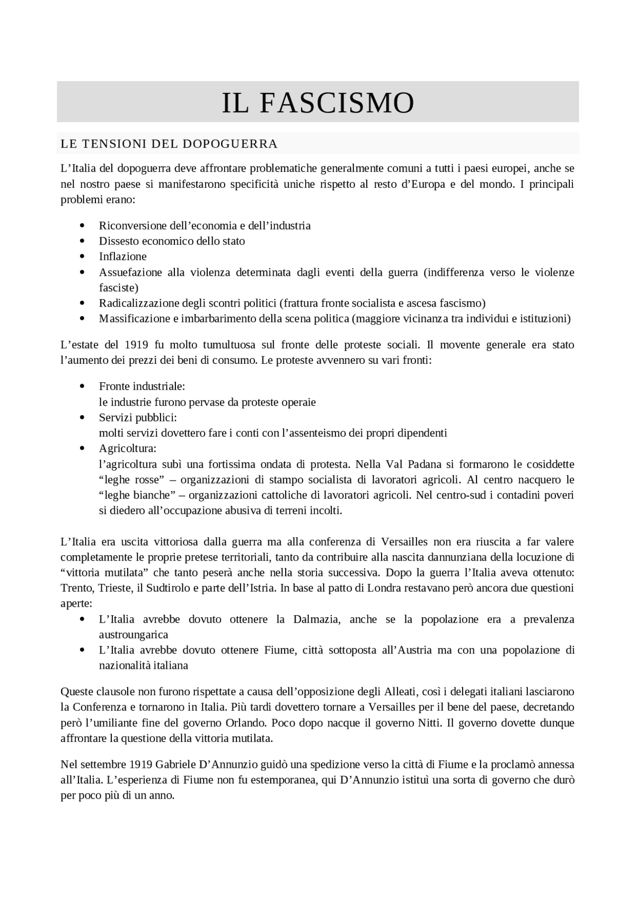 Fascismo Ascesa E Dittatura Vera E Propria Dispense Di Storia Docsity