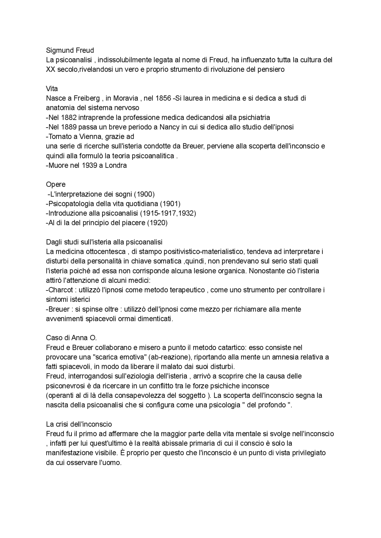 Freud Vita E Opere Filosofia Appunti Di Filosofia Docsity