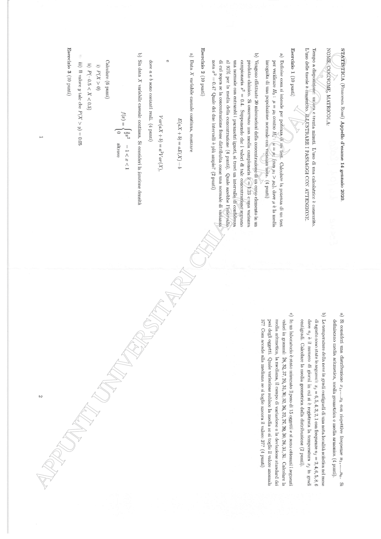 Temi Esame Statistica Prove Desame Di Statistica Docsity
