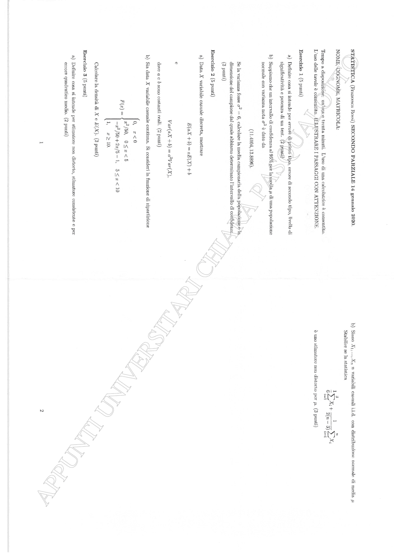 Temi Esame Statistica Prove Desame Di Statistica Docsity
