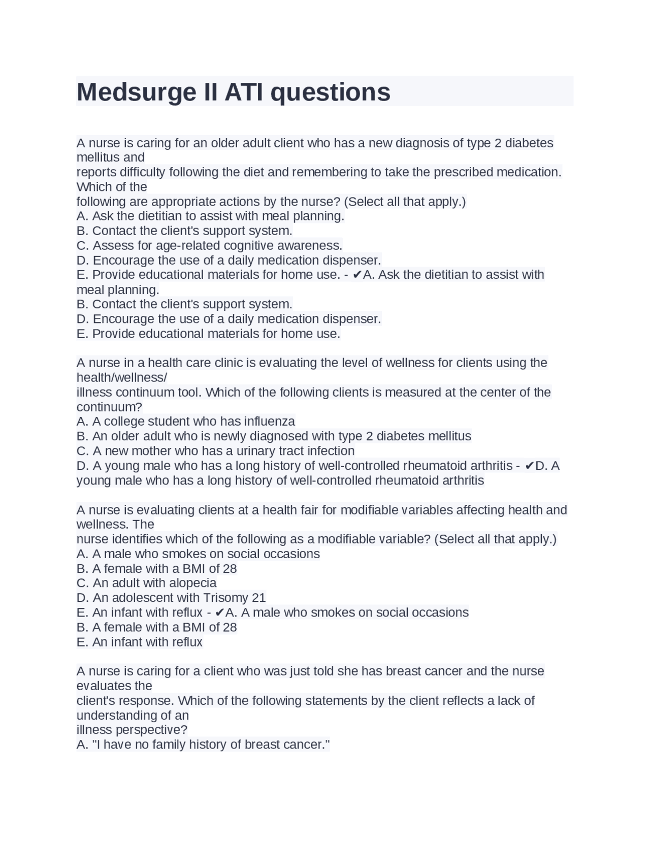 Medsurge II ATI questions.latest 2022 graded a plus | Exams Nursing ...