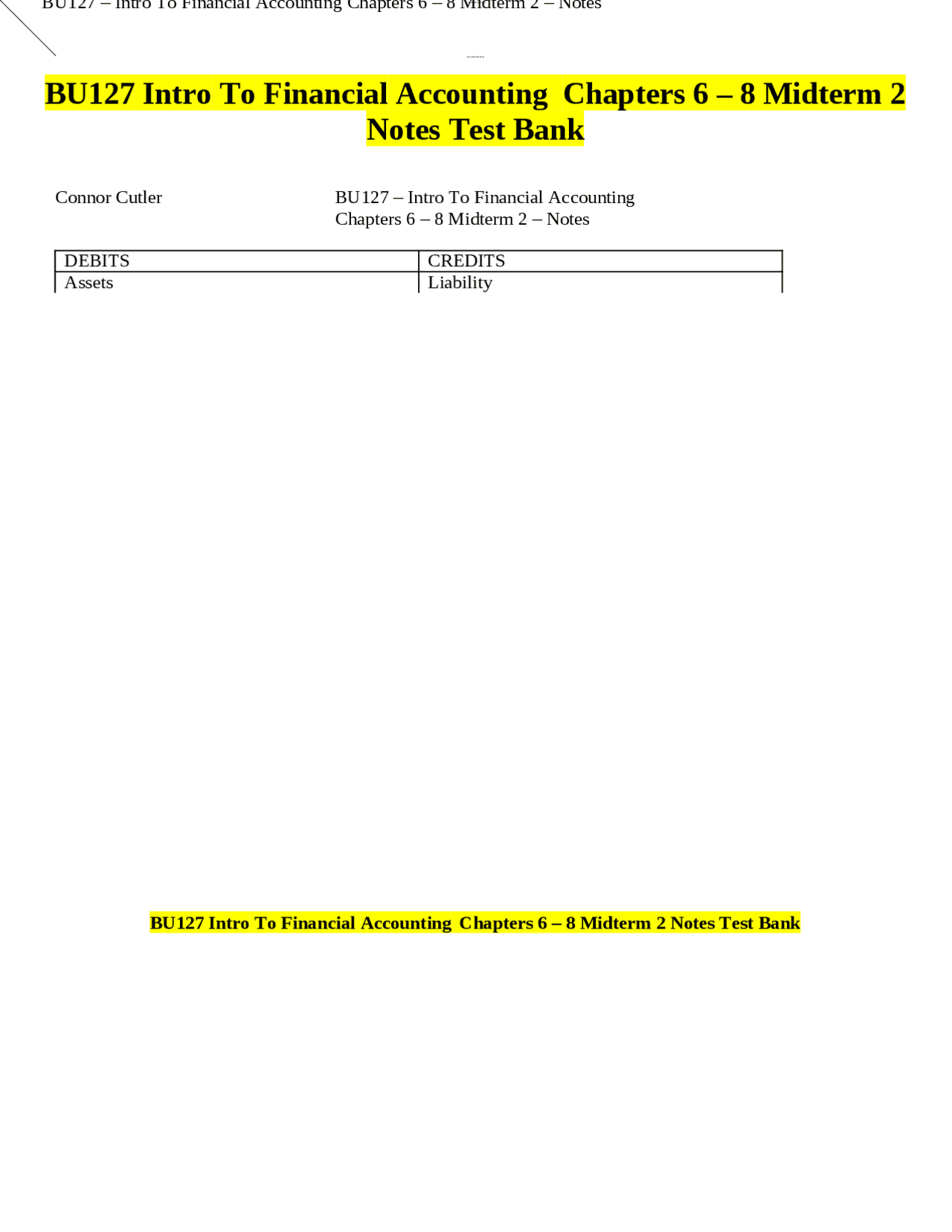BU127 Intro To Financial Accounting Chapters 6 – 8 Midterm 2 Notes Test ...