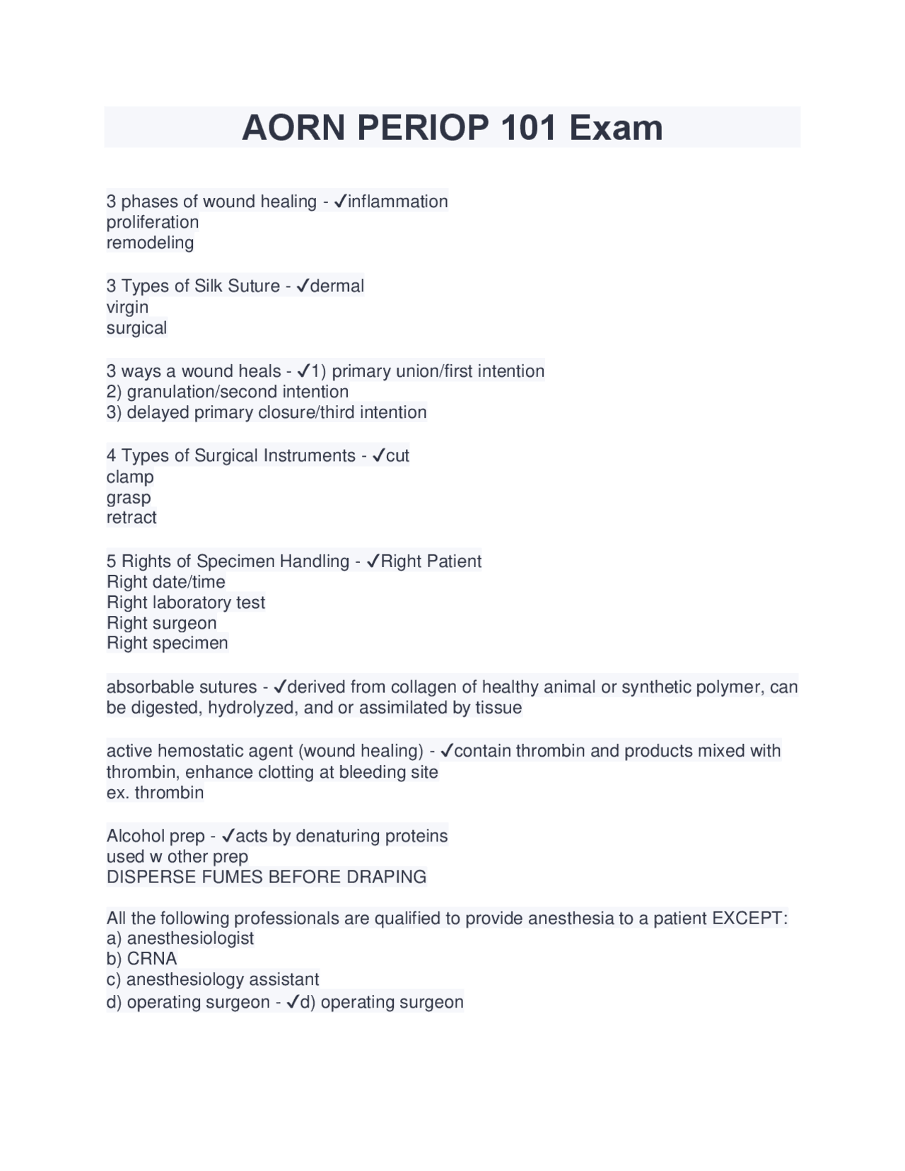AORN PERIOP 101 Exam 2022. | Exams Nursing | Docsity