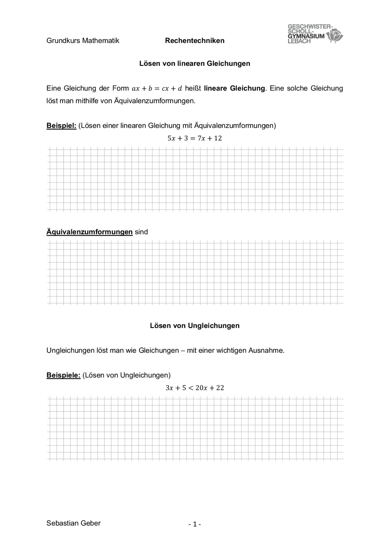 Wiederholung zu grundlegende themen in mathe | Übungen Mathematik | Docsity