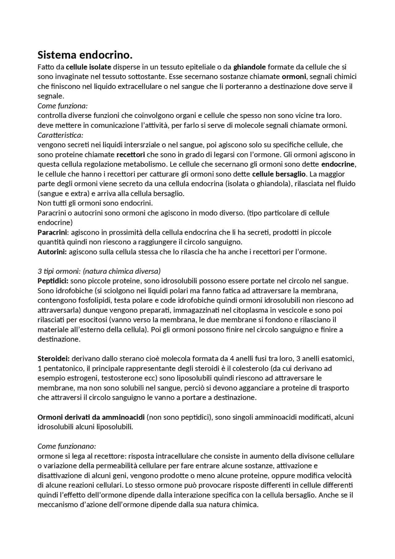 Appunti Sul Sistema Endocrino Appunti Di Biologia Docsity