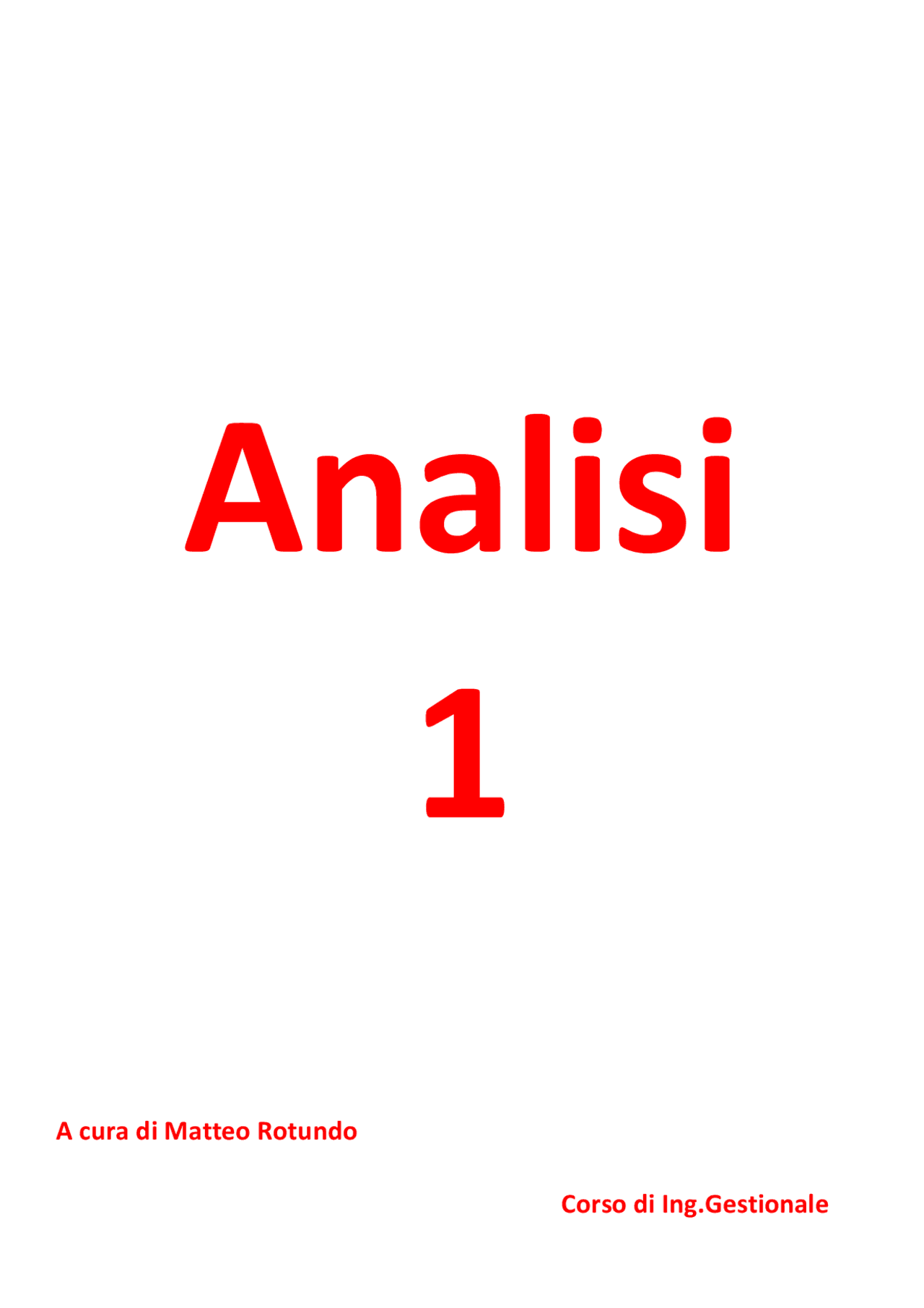 Analisi Matematica 1 Appunti Di Analisi Matematica I Docsity