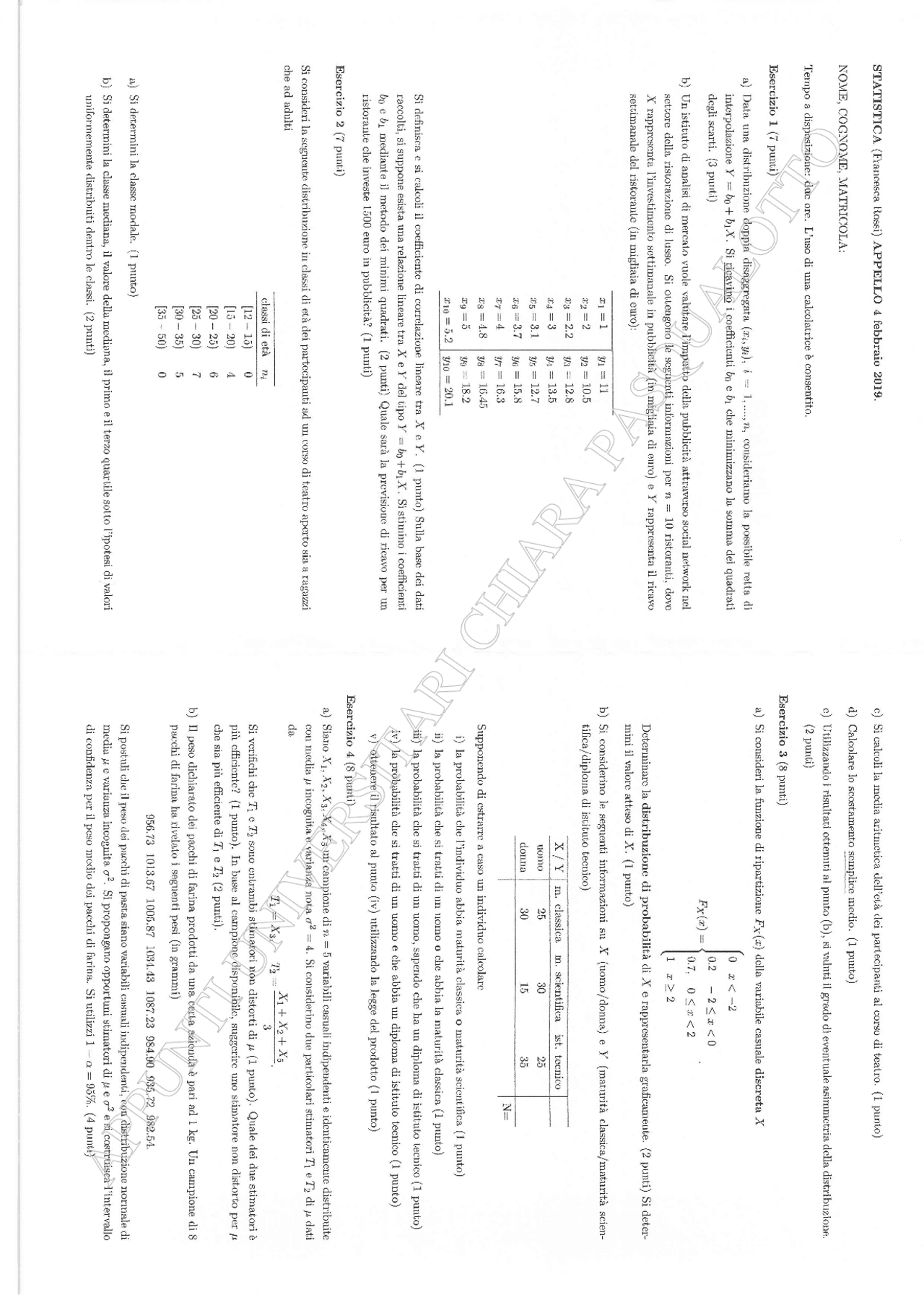 Temi Esami Statistica Prove Desame Di Statistica Docsity