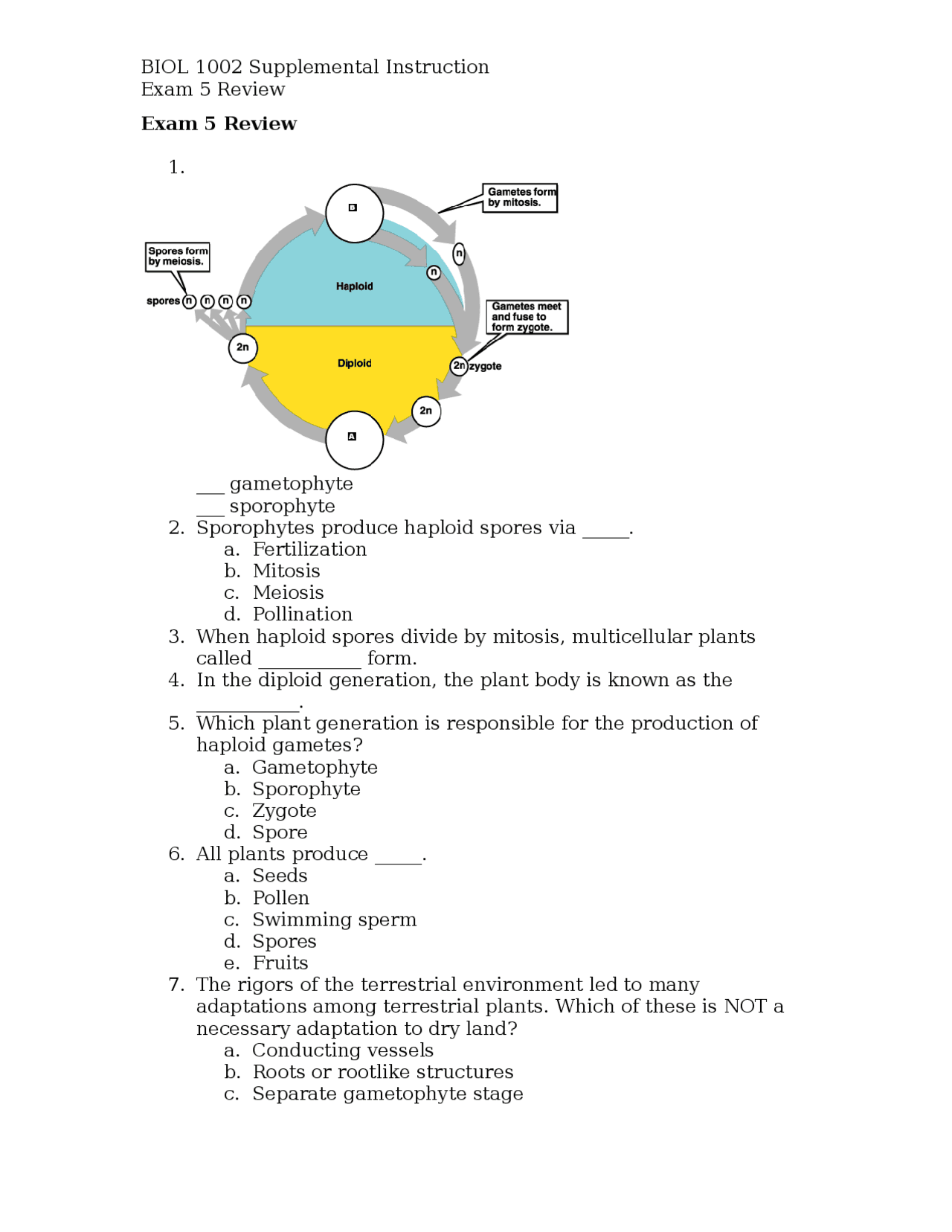 Biol 1002 Supplemental Instruction Exam 5 Review Questions And Answers