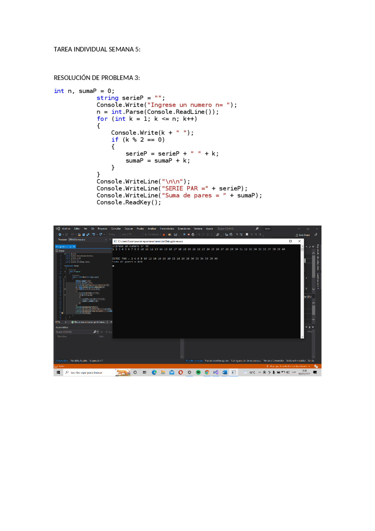 Resolución de problemas de programación semana 5 | Ejercicios de Matemáticas | Docsity